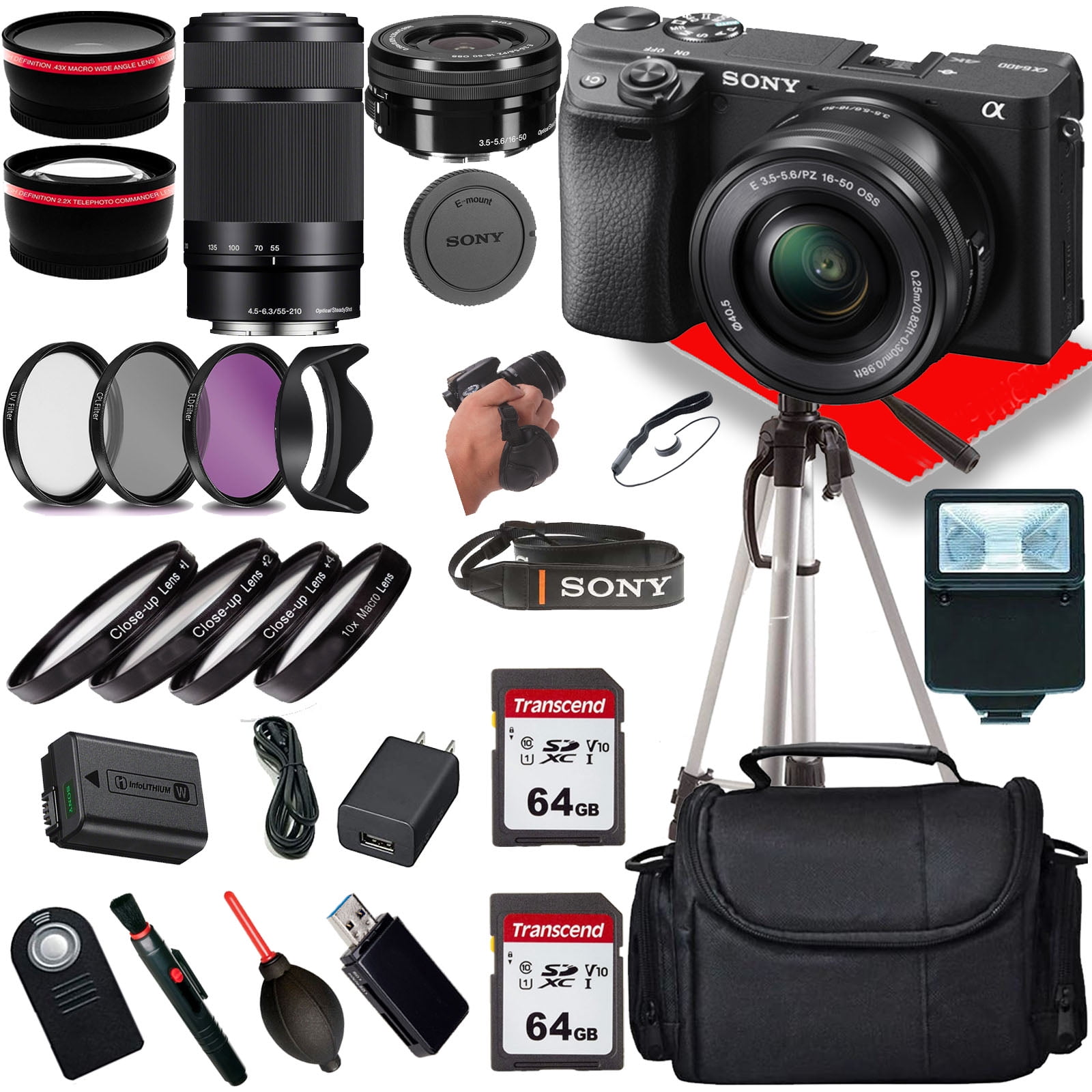 Sony a6400 Mirrorless Cam. with E 16-50 & 55-210mm Lens, 128GB, Cover ...