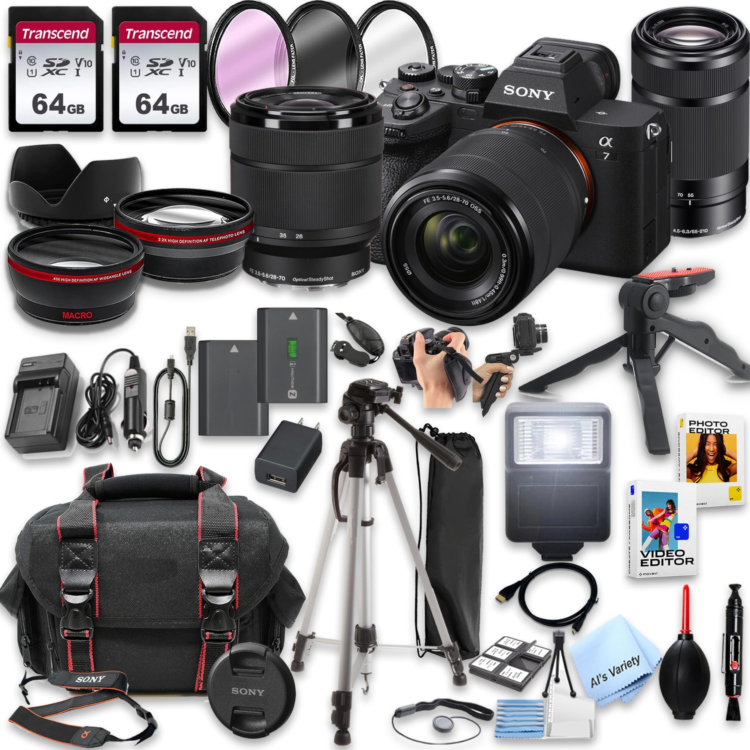 Sony A7 IV Mirrorless Camera with 28-70mm & 55-210mm Zoom Lenses + 128GB SD Card and More ...