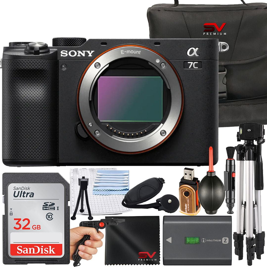 Sony A7C Mirrorless Camera (Body Only)(Black) + SanDisk 32GB Memory Card + Case + Tripod + SV ...