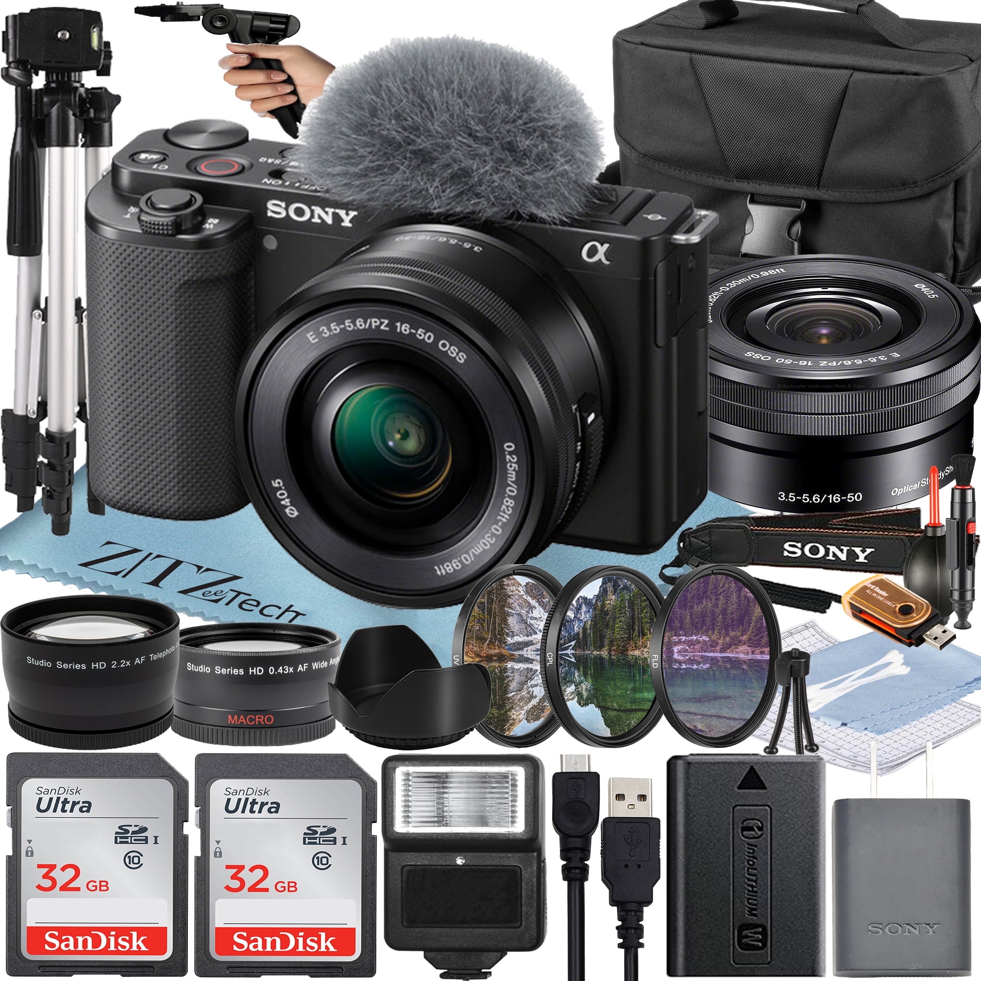 Sony Alpha ZV-E10 Vlog Camera, 16-50mm Lens, 2x32GB, ZeeTech Bundle ...