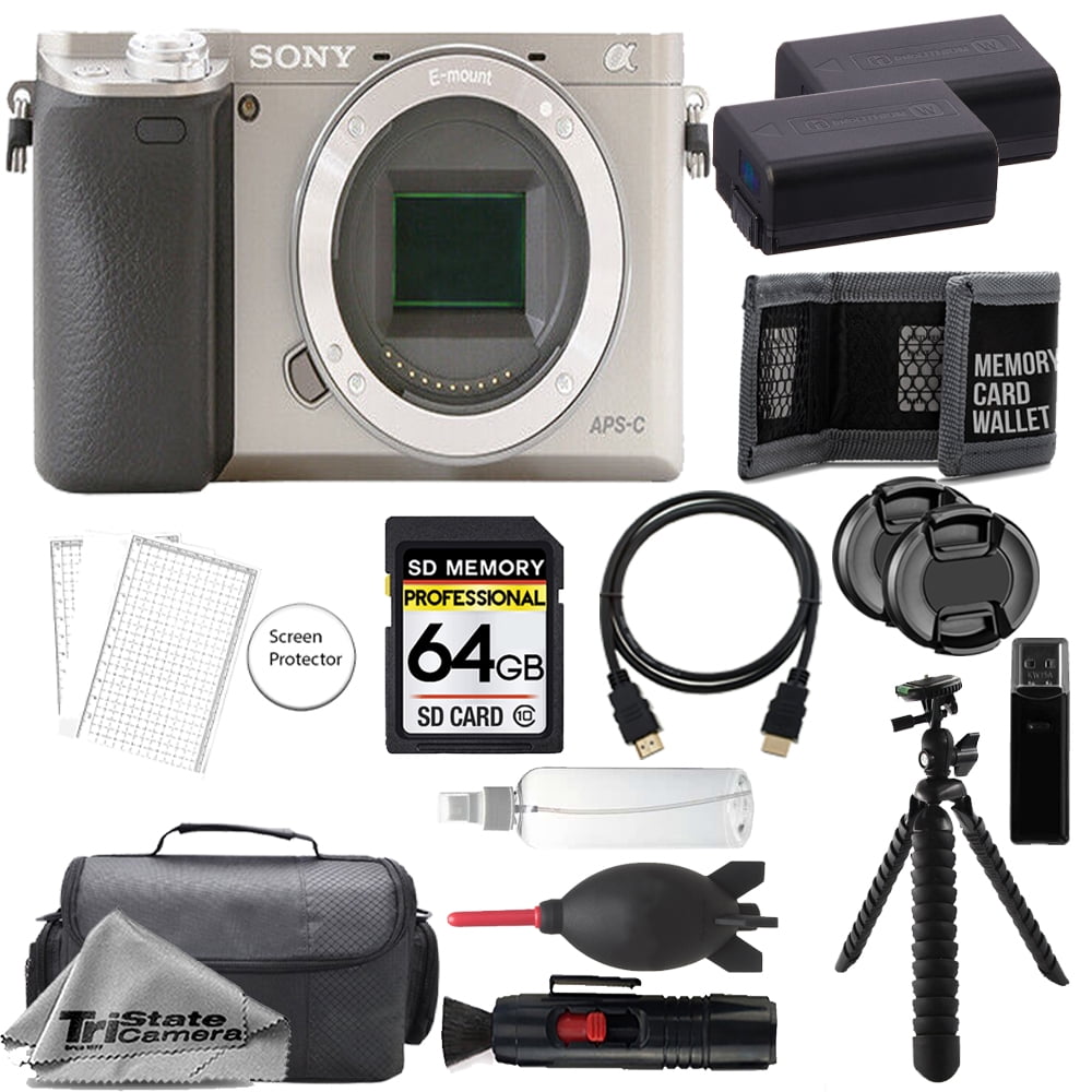 Sony Alpha a6000 Mirrorless Digital Camera Body (Silver) + 64GB + Extra ...