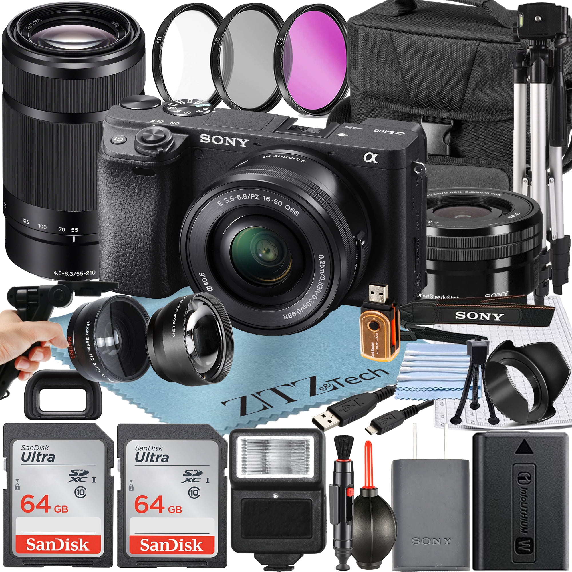 Sony Alpha a6400 Mirrorless Camera with 16-50mm & 55-210mm OSS Lens, 2 ...