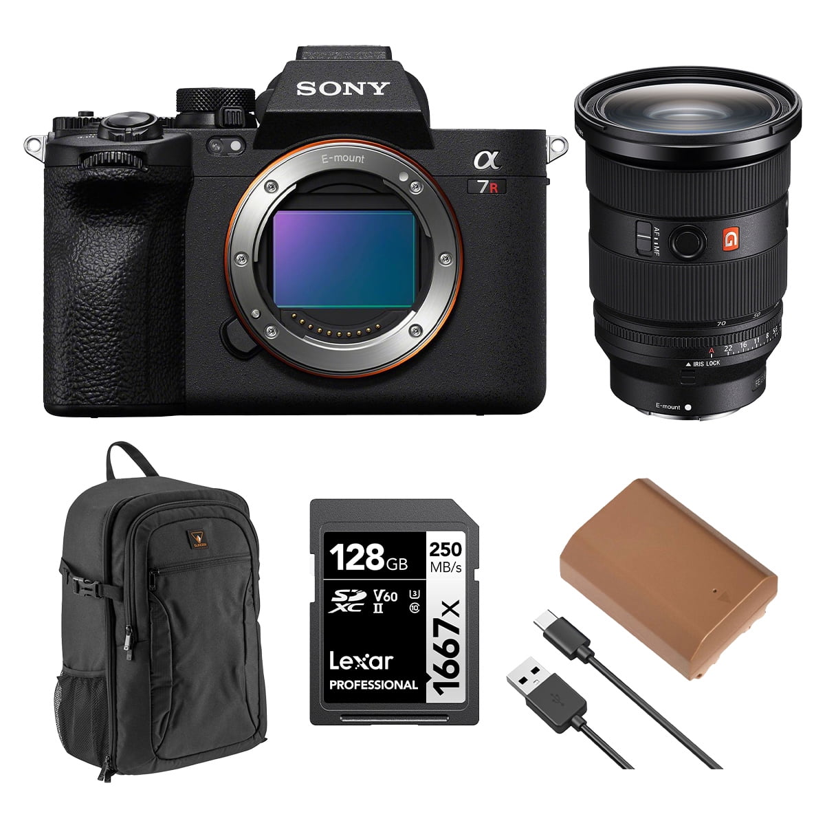 Sony Alpha a7R V Mirrorless Camera with FE 24-70mm f/2.8 GM II Lens, Bundle with Backpack, NP ...