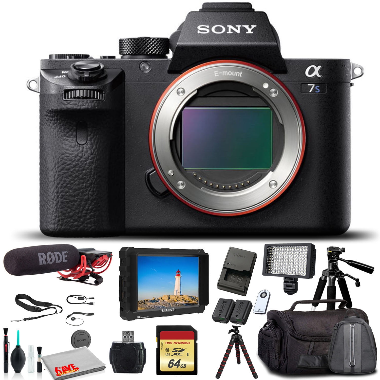 Sony Alpha a7S II Mirrorless Camera ILCE7SM2/B with Soft Bag, Tripod, Additional Battery, Rode ...