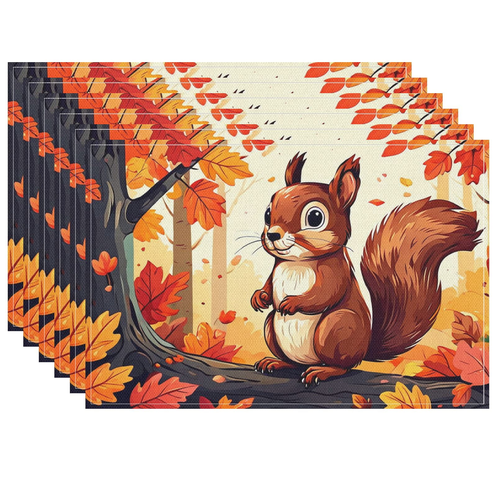 Fall Vintage Non-Slip Placemat Fade-Resistant Autumn Forest Placemats ...