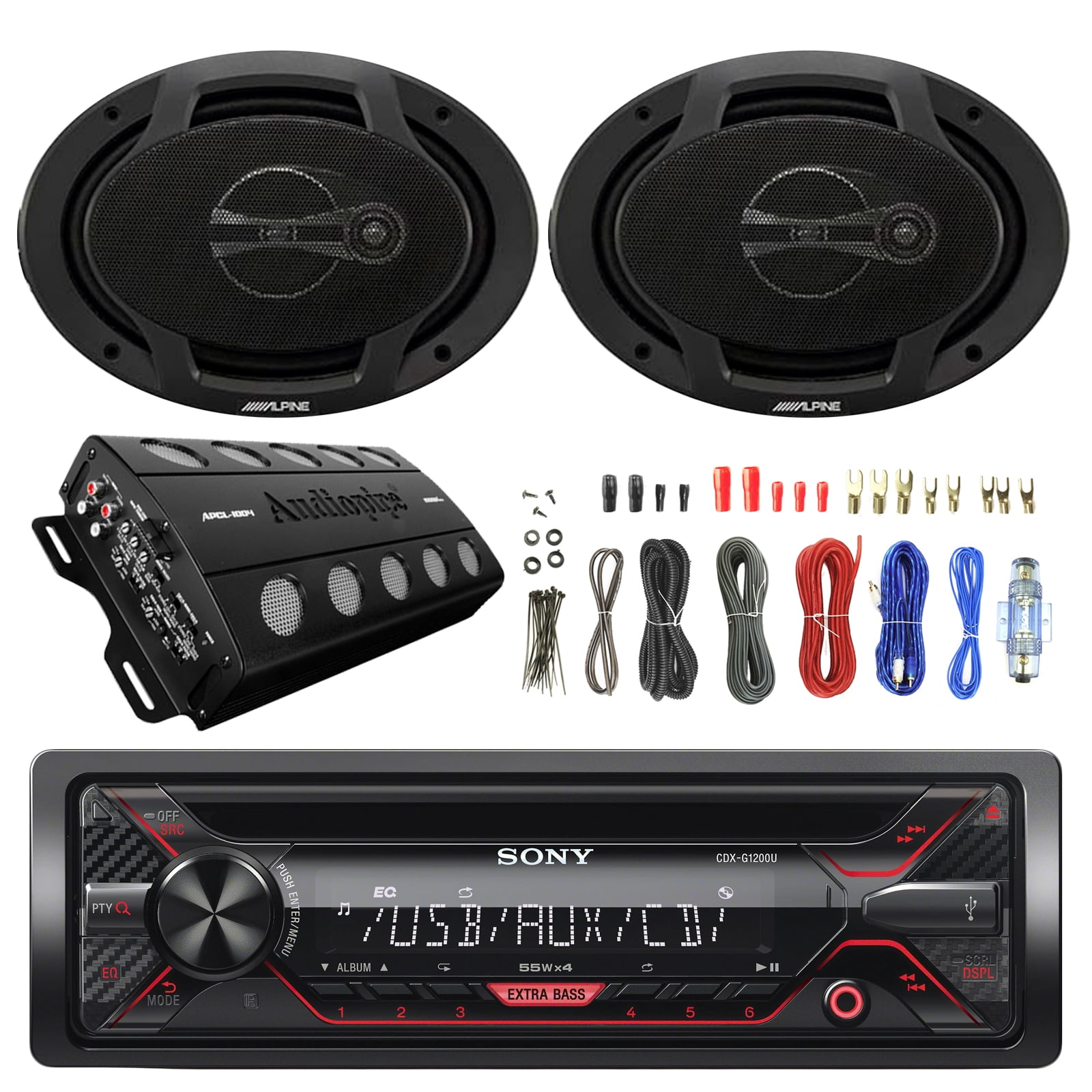 Sony CDX-G1200U 55W CD Receiver,2X Alpine SPJ-691C3 6 x 9 Inches ...