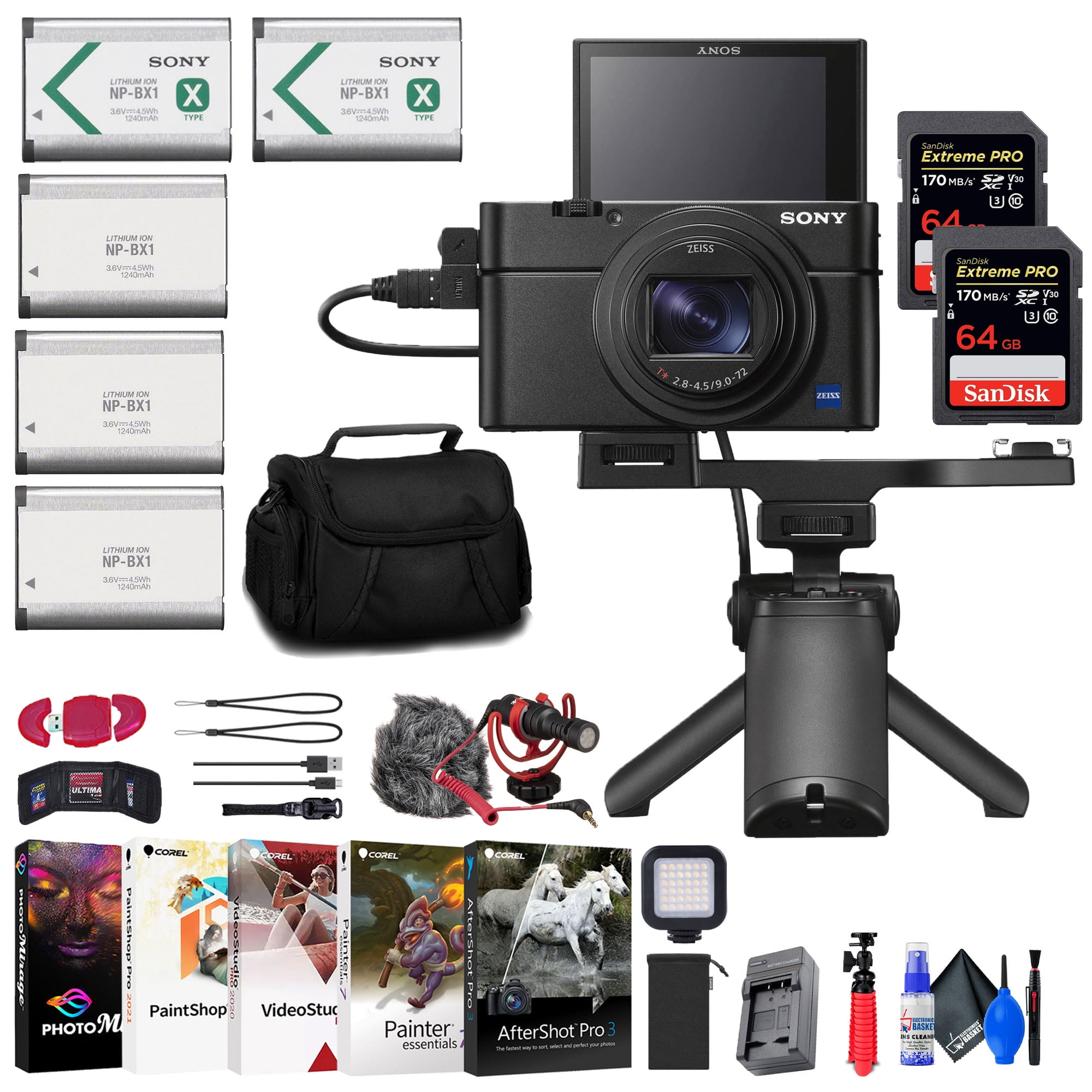 Sony Cyber-shot DSC-RX100 VII Digital Camera with Shooting Grip Kit (DSC-RX100M7G) + 2 x 64GB ...
