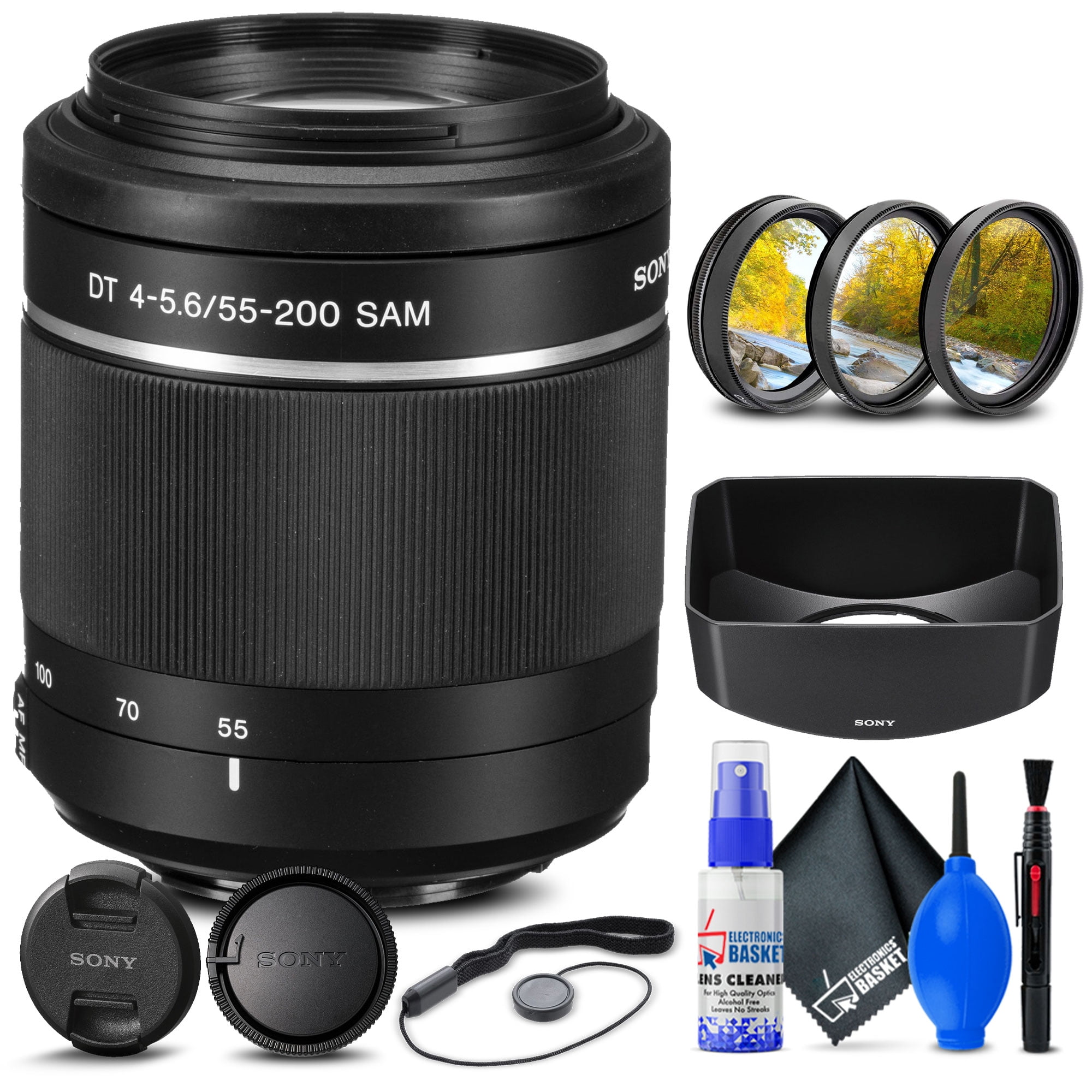Sony DSLR Zoom Lens DT 55-200mm f/4-5.6 SAM + Camera Hood + Filter Kit ...