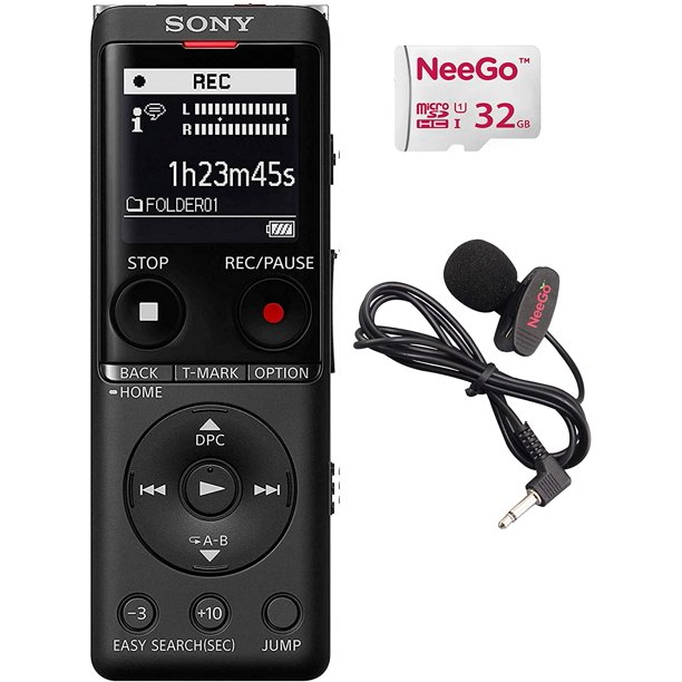 Sony Digital Voice Recorder, 4 GB Storage MicroSD Enabled + NeeGo Mic ...