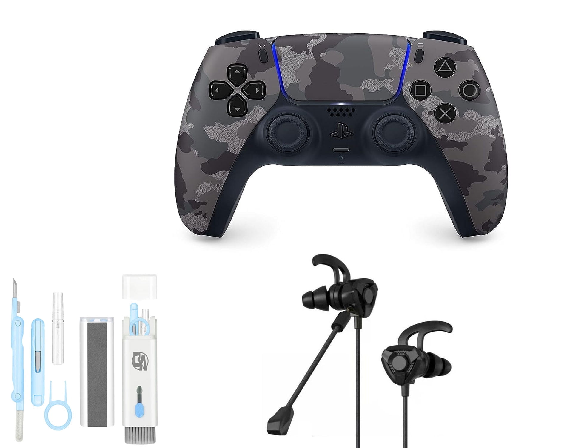 Sony Dual Sense Grey Camo Gaming Controller With Black Gaming Buds ...