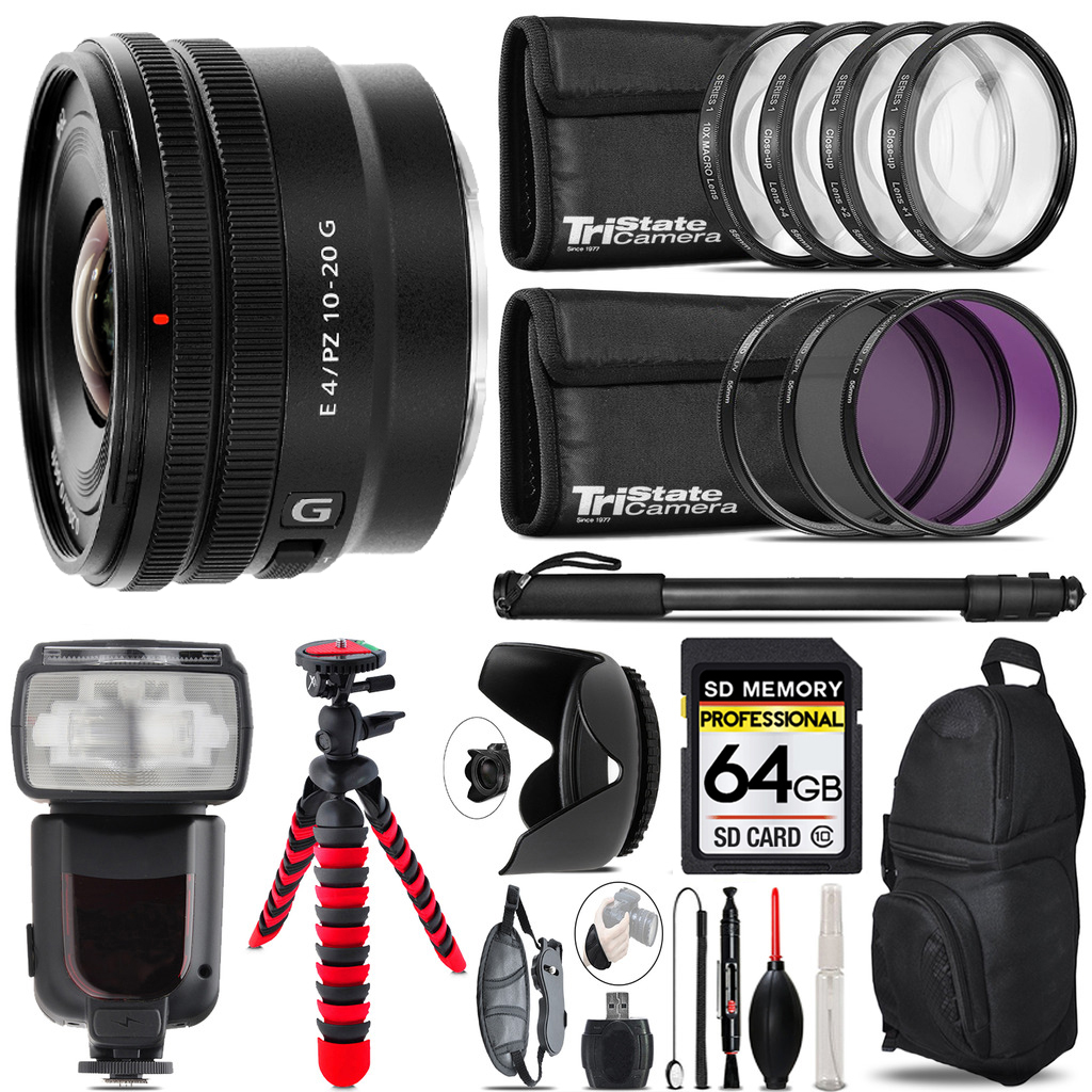 Sony E 10-20mm f/4 PZ G Lens + 7 Piece Filter & More - 64GB Accessory ...