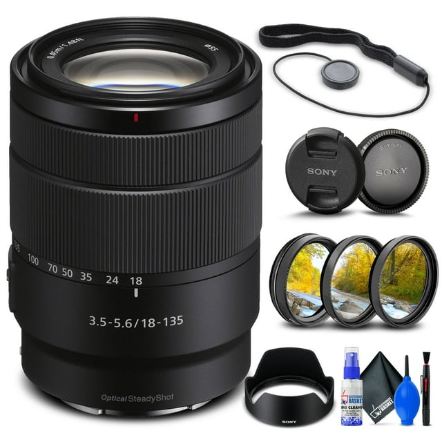 Sony E 18-135mm f/3.5-5.6 OSS Lens + Filter Kit + Cap Keeper + Cleaning ...