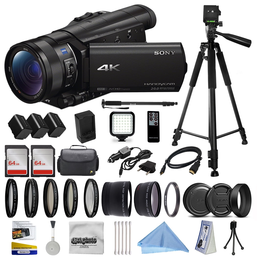 Sony FDR-AX100 4K Ultra HD Camcorder Video Camera Kit, 128GB Memory ...