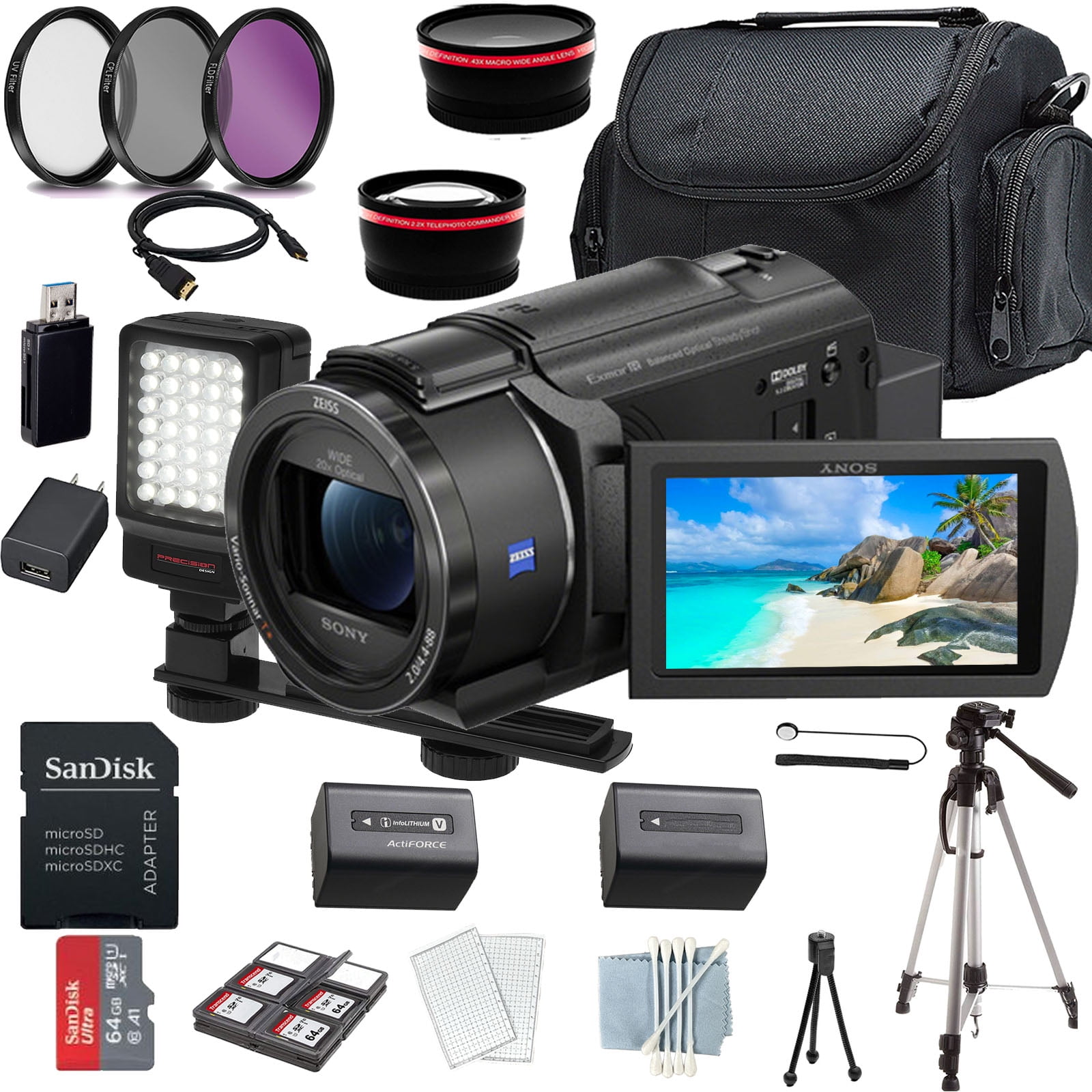 Sony FDR-AX43 UHD 4K(FDRAX43/B) Handycam Camcorder+LED Light Case ...