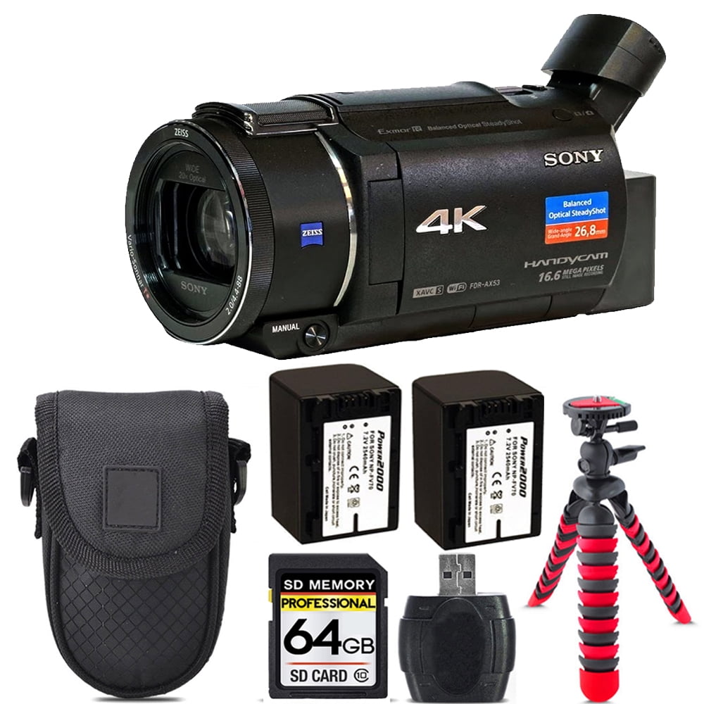 Sony FDR-AX53 4K Ultra HD Handycam, 64GB Kit with Extra Battery, Tripod ...