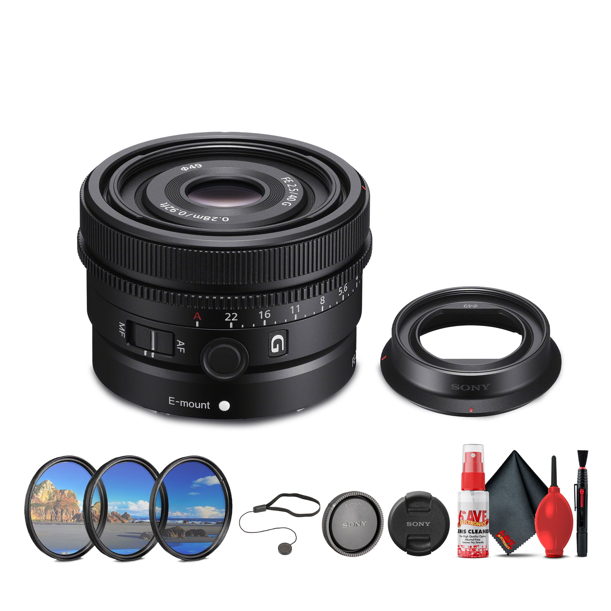Sony FE 40mm f/2.5 G Full Frame Ultra Compact Lens (SEL40F25G) + Lens ...