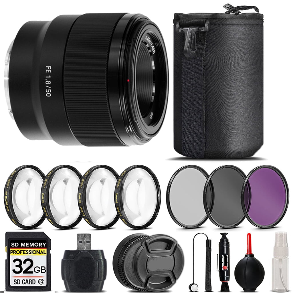 Sony FE 50mm f/1.8 Lens + 4PC Macro Kit + UV, CPL, FLD Filter - 32GB ...