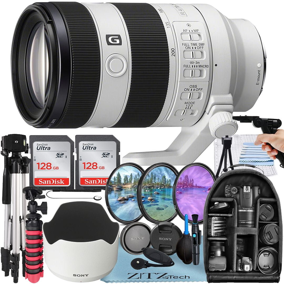 Sony FE 70-200mm F4 Macro G OSS II Lens with 2 Pack SanDisk 128GB Memory Card + Backpack ...