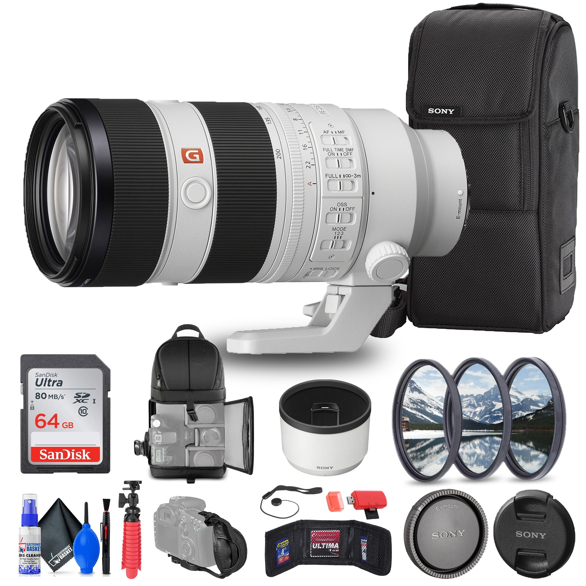 Sony FE 70-200mm f/2.8 GM OSS II Lens (SEL70200GM2) + 64GB Memory Card + More Bundle - Walmart.com