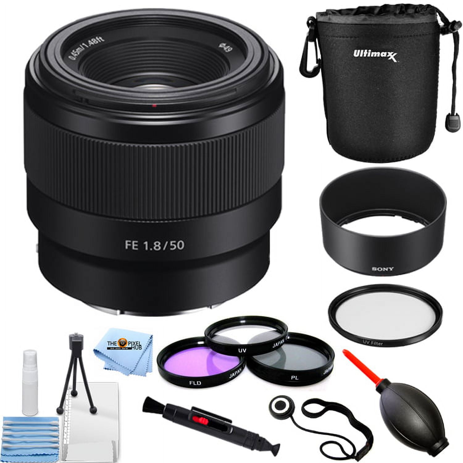 Sony FE Autofocus Motor 50mm f/1.8 Lens (Black) + Filter Kit + Pouch ...