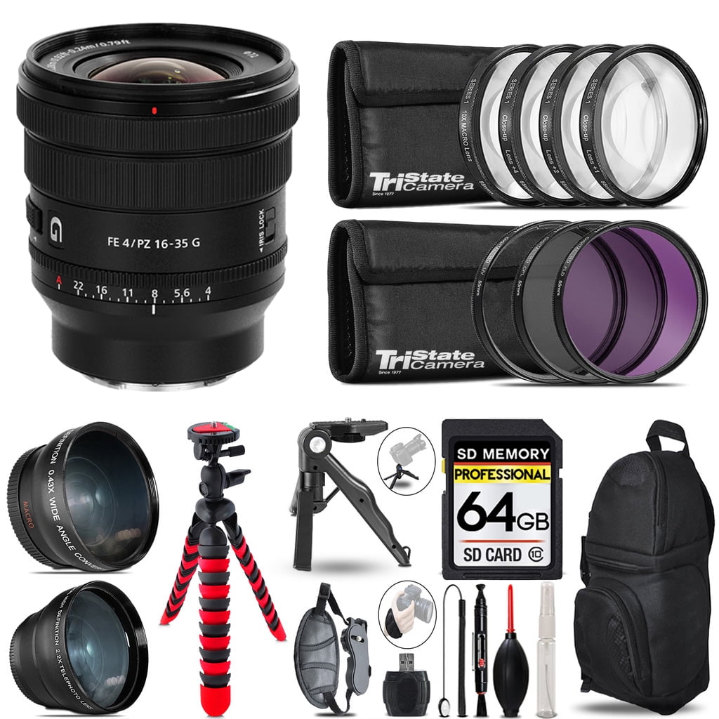 Sony FE PZ 16-35mm f/4 G Lens - 3 Lens Kit + Tripod + Backpack - 64GB ...