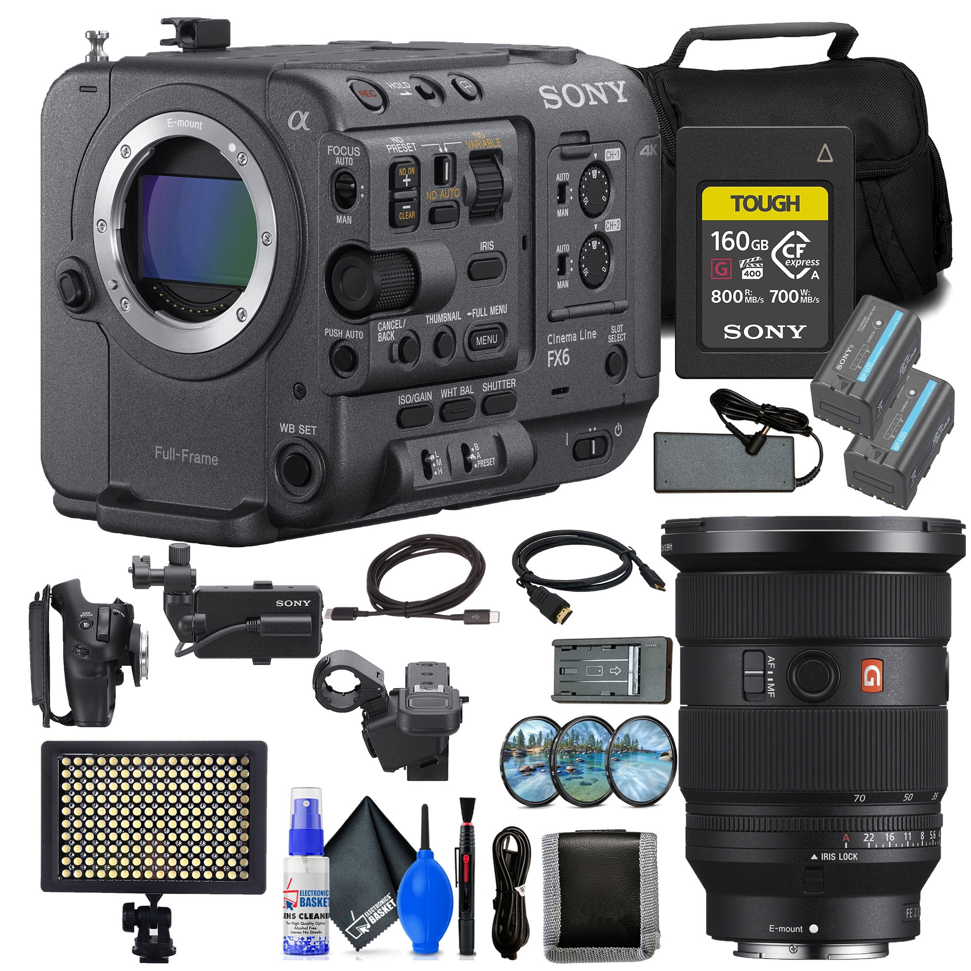 Sony FX6 Full-Frame Cinema Camera + Sony FE 24-70mm Lens + 160GB Card ...