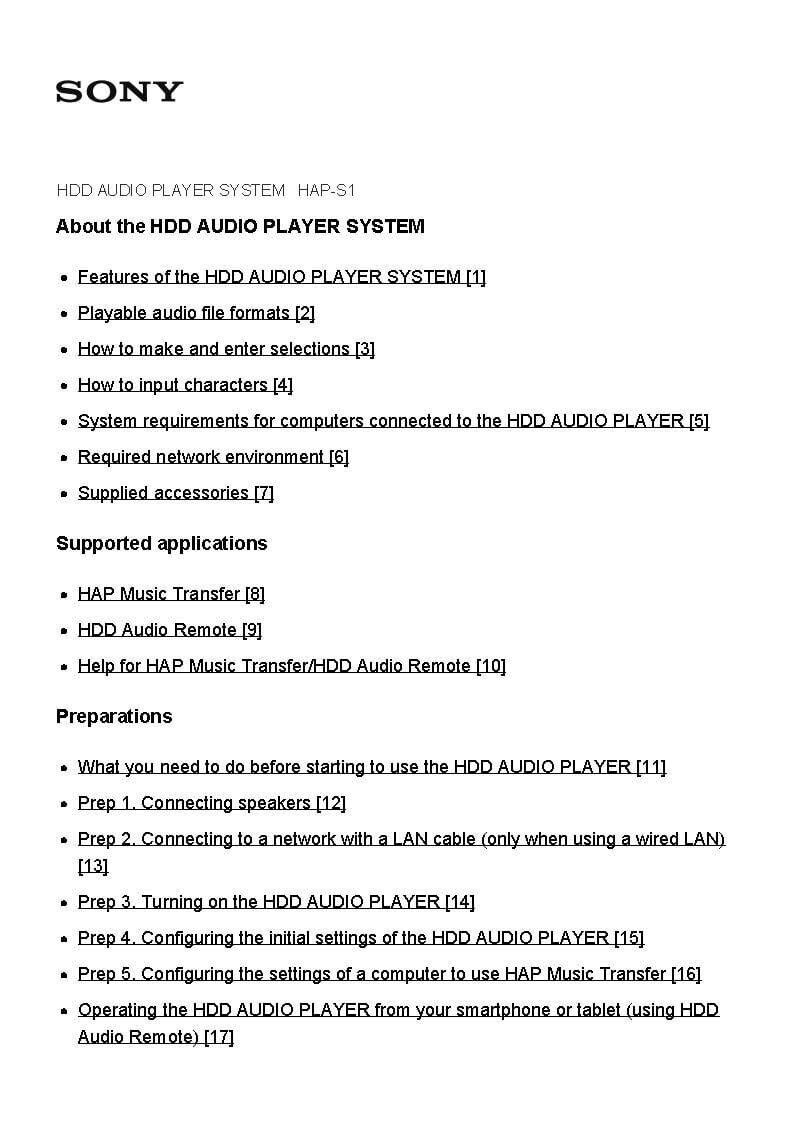 Instruction Manual ONLY for Sony HAP-S1 HDD Audio Player Systerm Owners ...