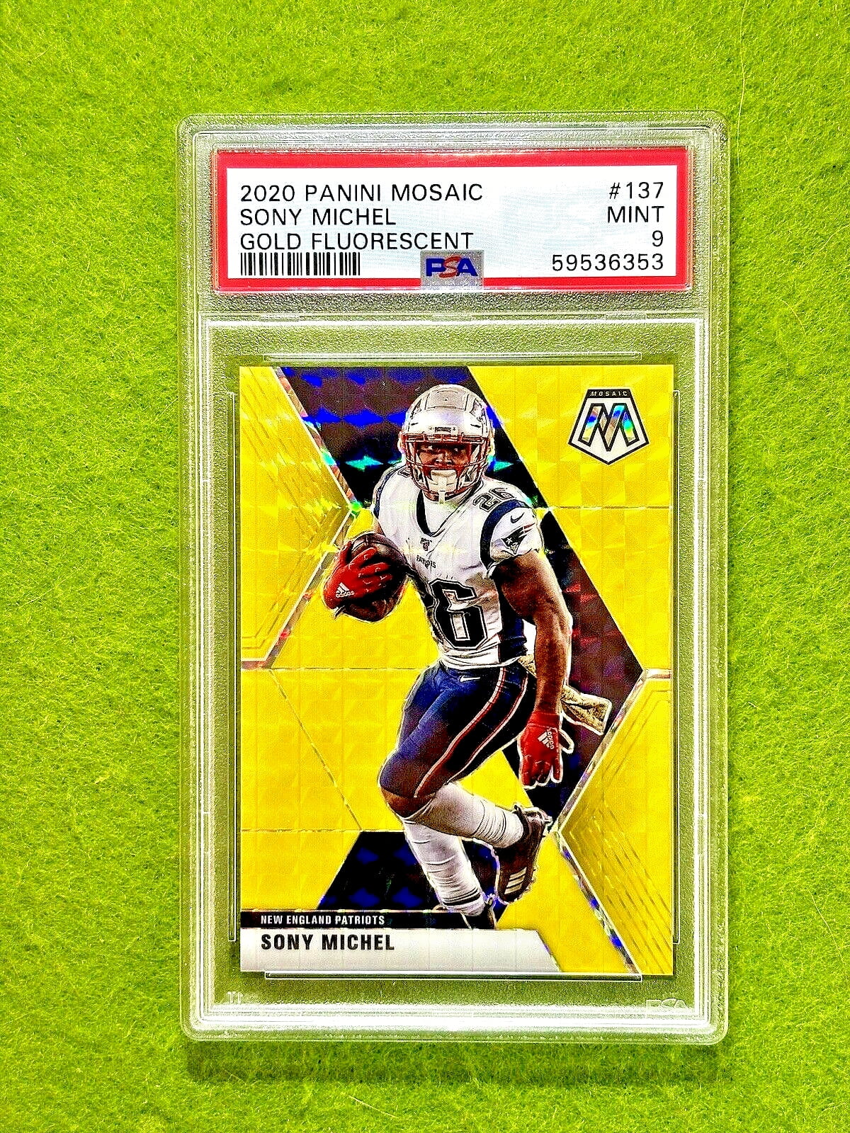 Sony Michel MOSIAC GOLD FLUORESCENT PRIZM POP 1/1 PSA 9 SP # /20 SSP ...