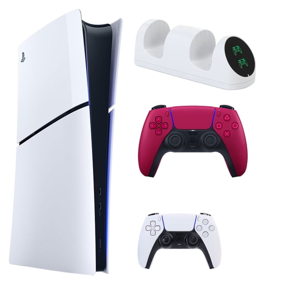 Sony PS5 Slim Digital with Extra Red Dualsense Controller and Dual ...