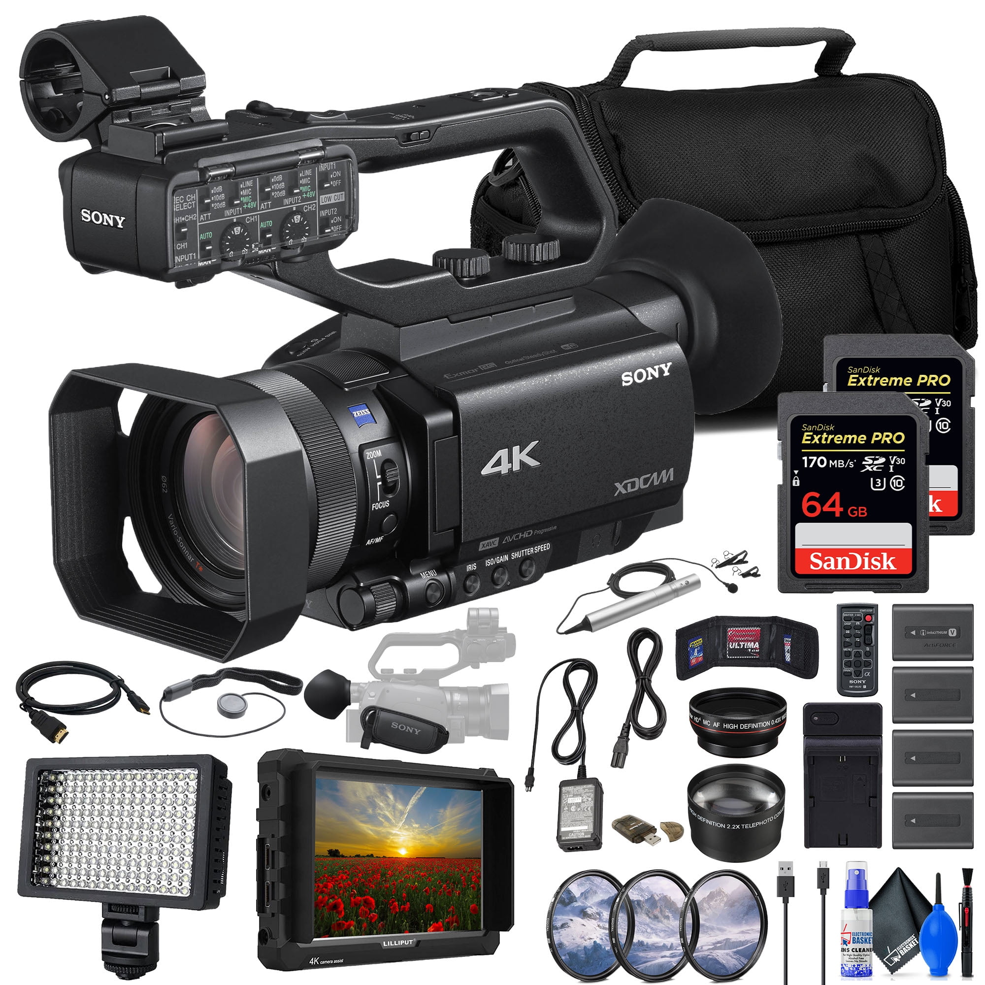 Sony PXW-Z90V 4K HDR XDCAM with Fast Hybrid AF (PXW-Z90V) + 4K Monitor + ECM-77B Mic + 2 x 64GB ...