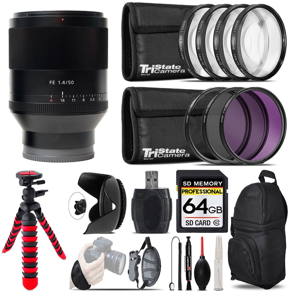 Sony Planar T* FE 50mm f/1.4 ZA Lens + Macro Filter Kit & More - 64GB ...