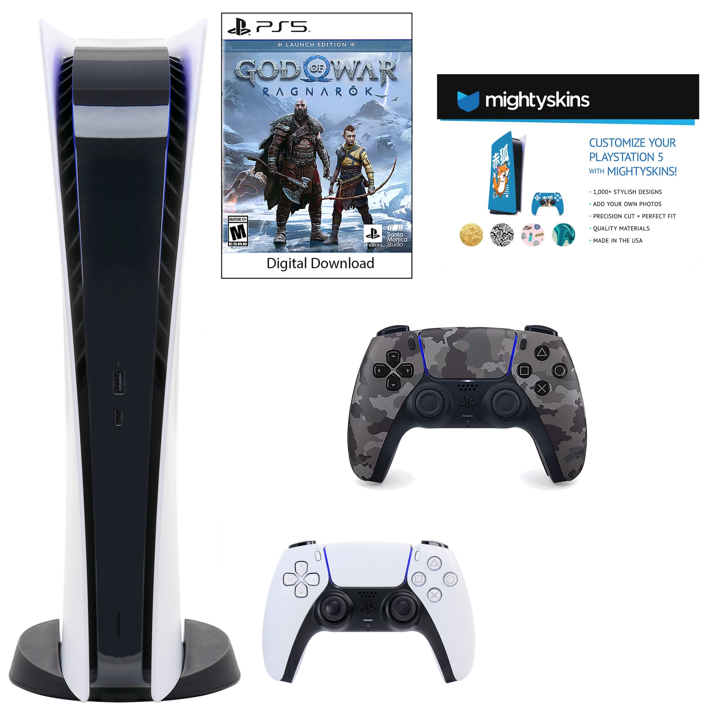 Sony PlayStation 5 Digital GOW Console with Extra Gray Camo Dualsense ...
