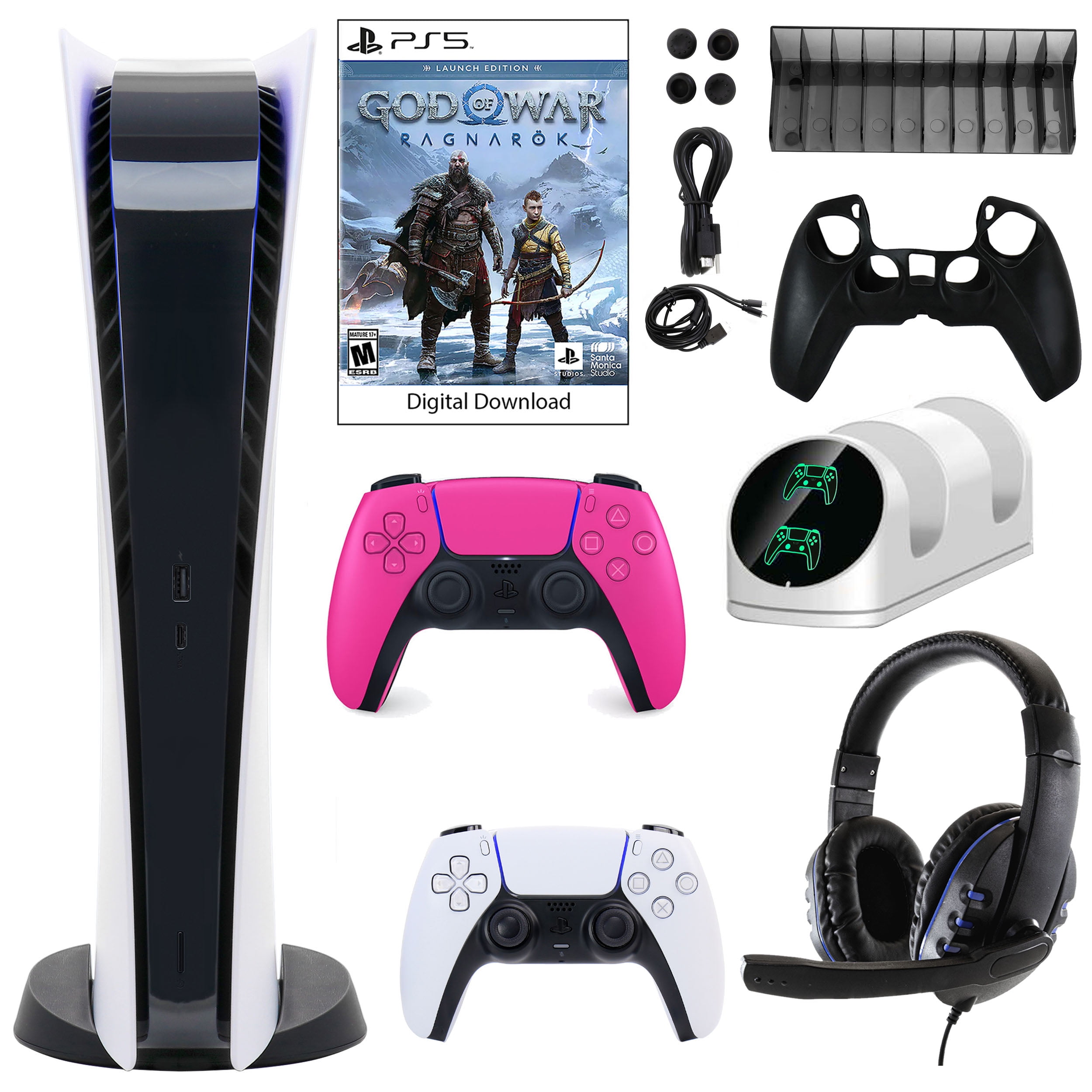 Sony PlayStation 5 Digital Console with GOW, Extra Pink Dualsense ...