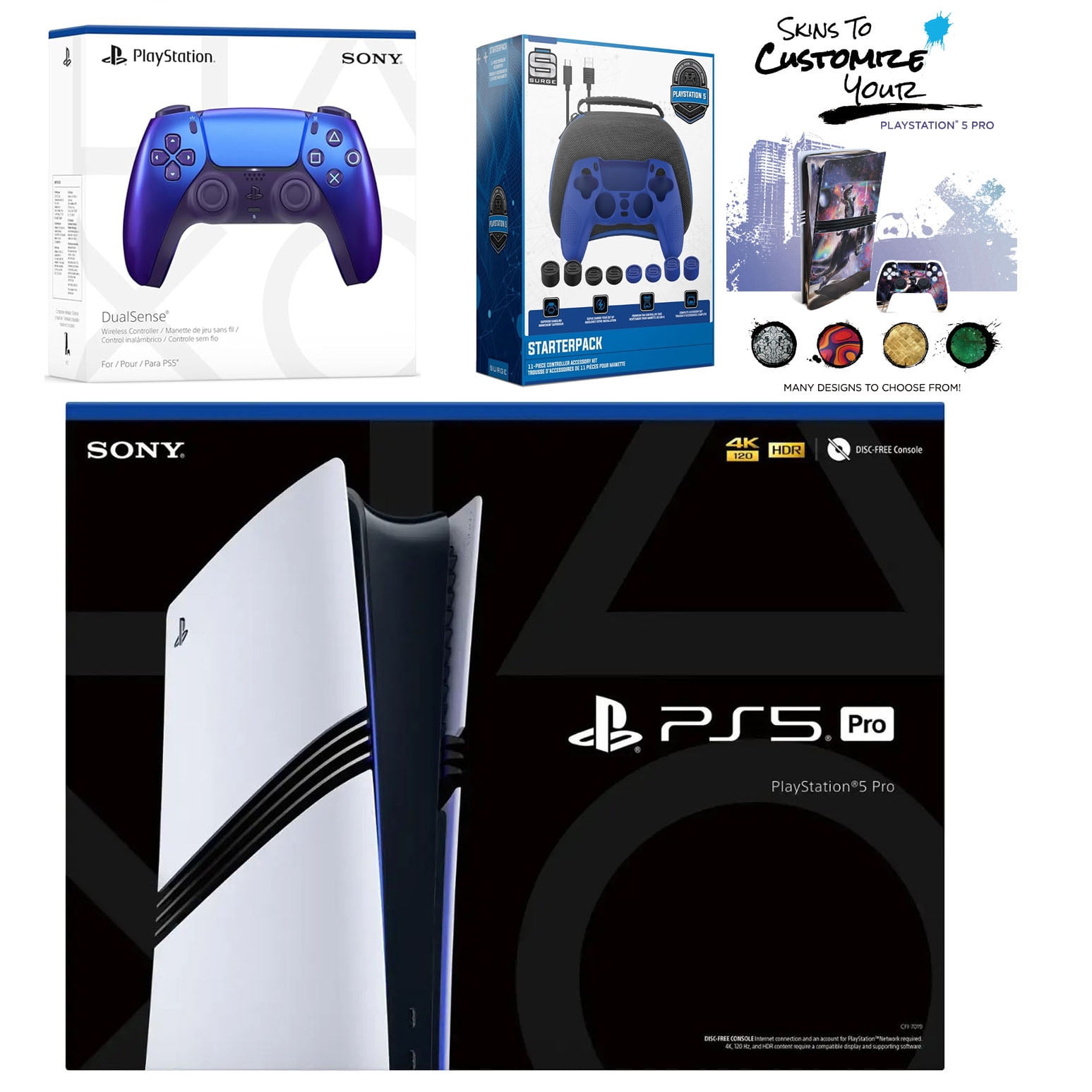 Sony PlayStation 5 Pro with Extra Chroma Indigo Controller, Pro Gamer Starter Kit and ...