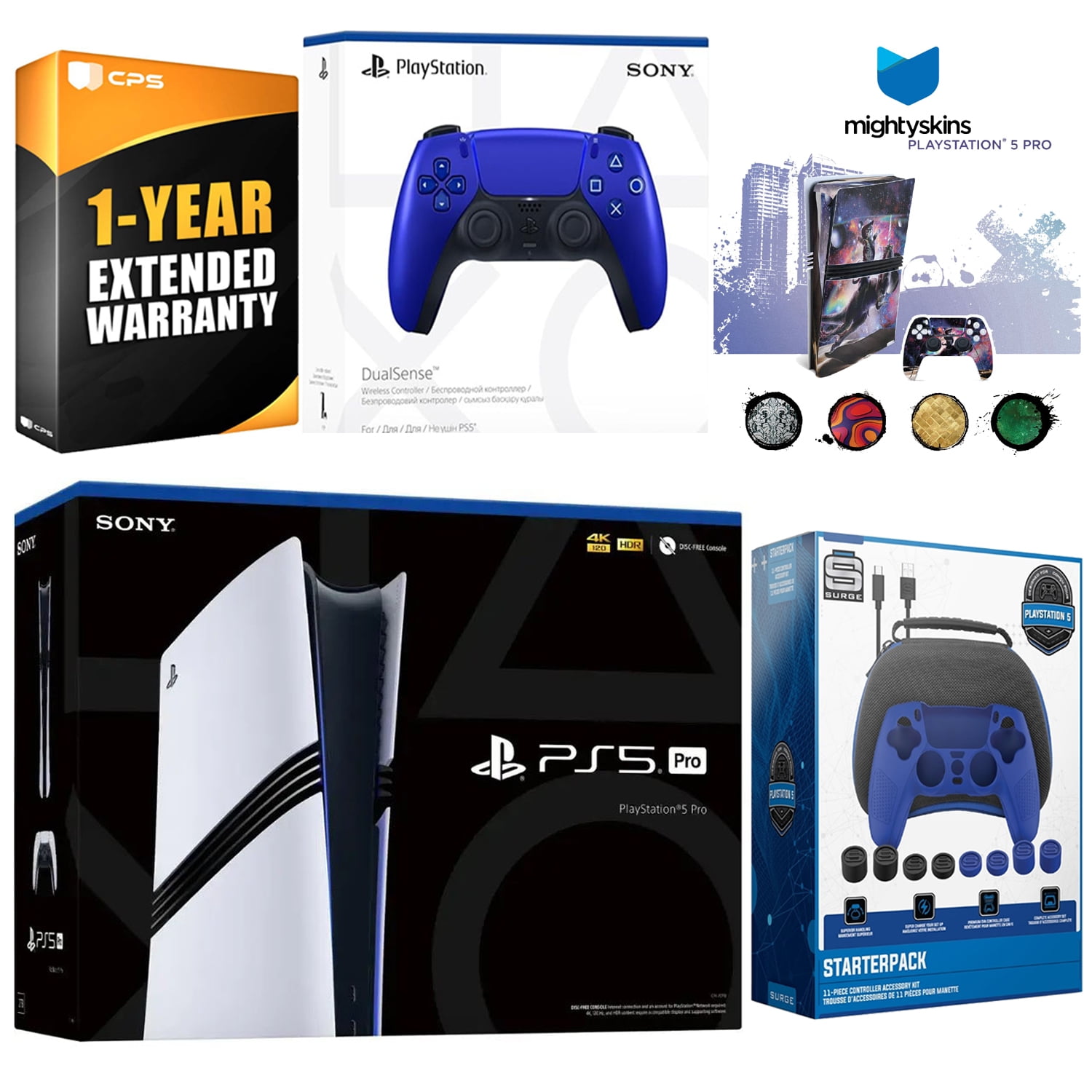 Sony PlayStation 5 Pro with Extra Cobalt Blue Controller, Pro Gamer Starter Kit and MightySkins ...