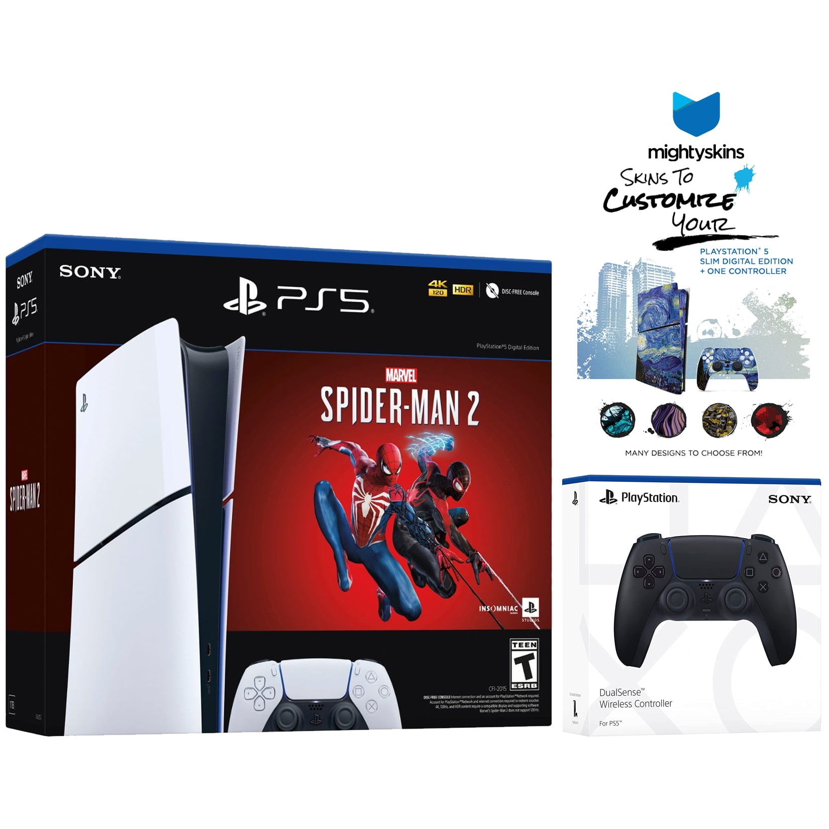 Sony PS5 Slim Spider-Man 2 Bundle, Extra Midnight Black Controller ...