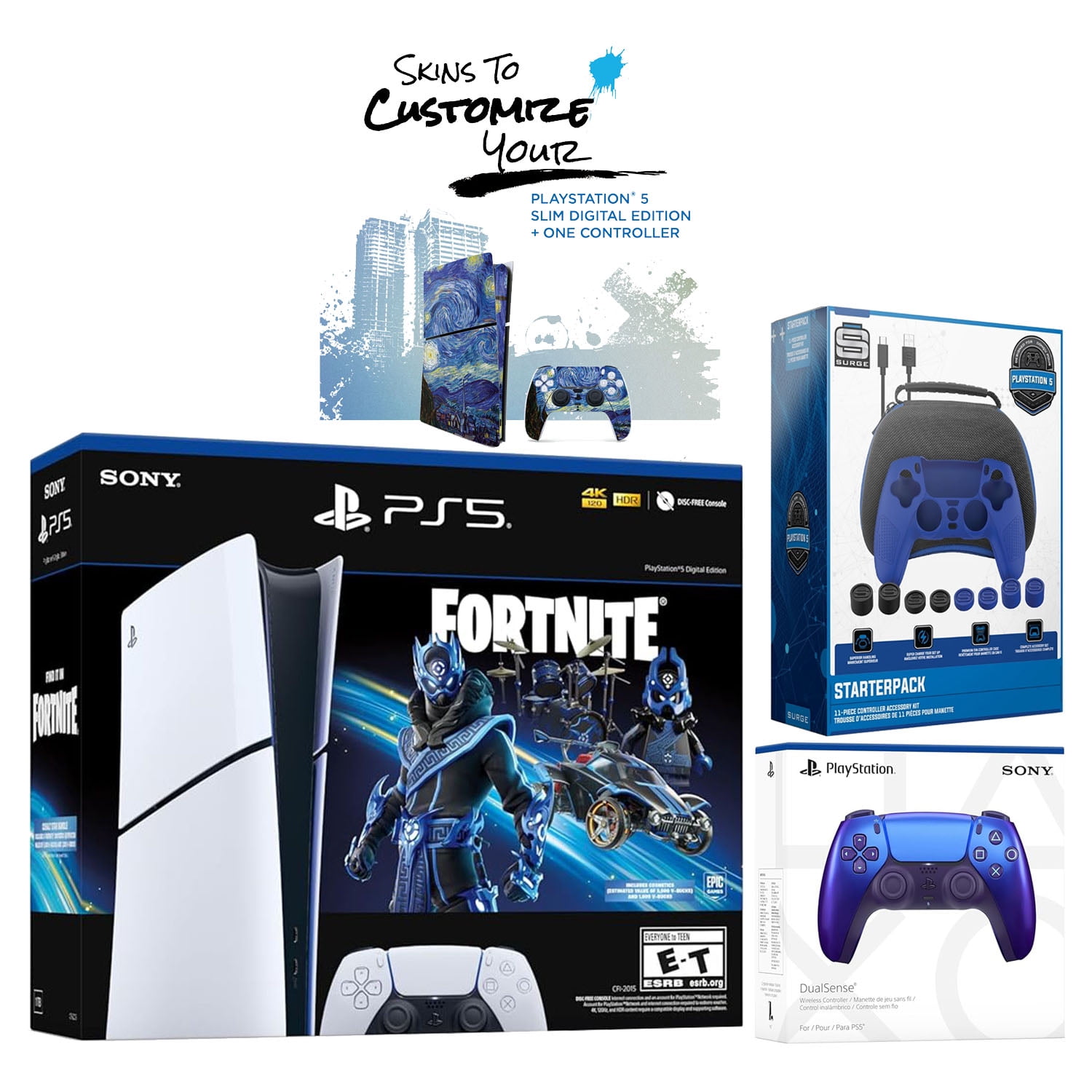 Sony PlayStation 5 Slim Digital PS5 Fortnite Cobalt Star with Extra Chroma Indigo Controller ...