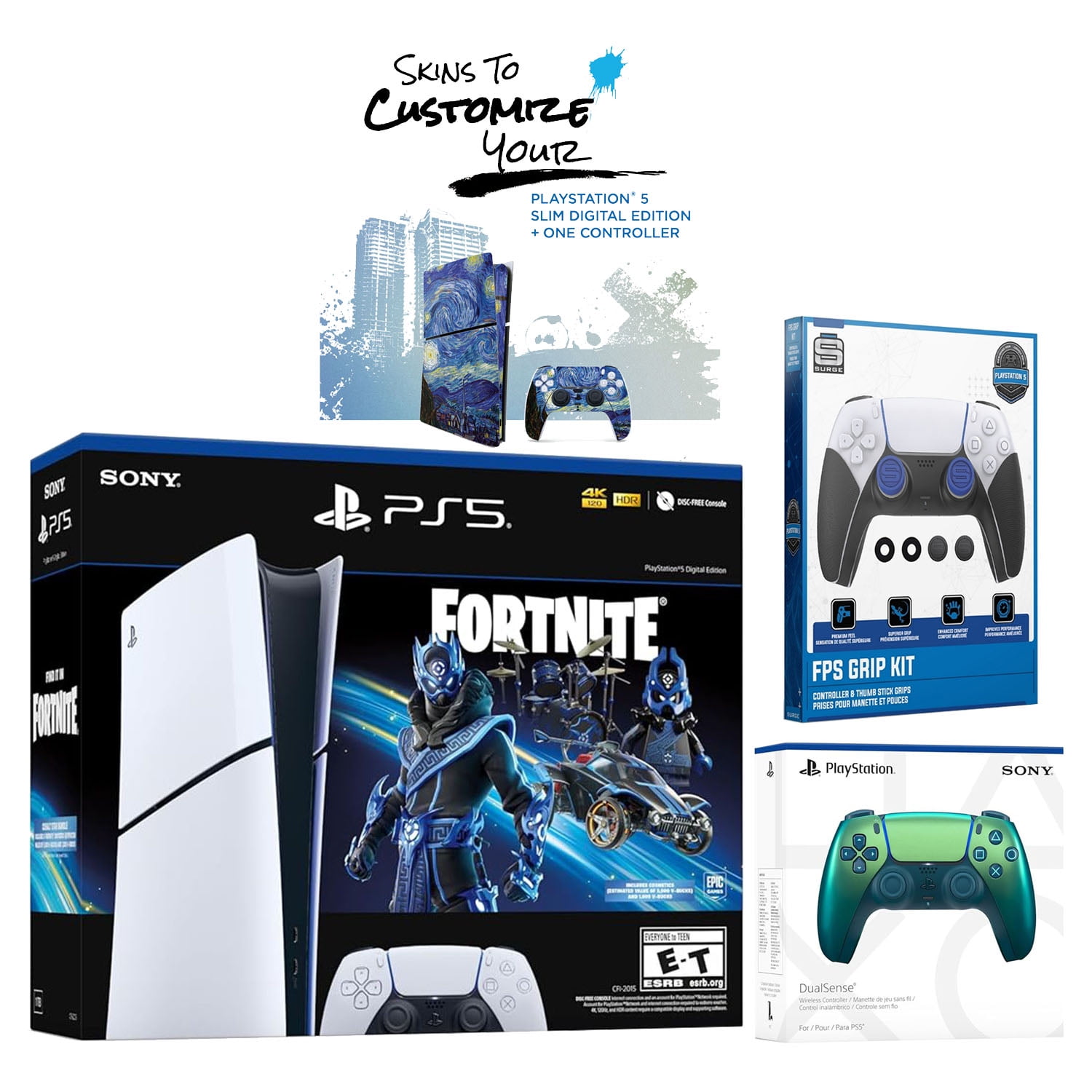 Sony PlayStation 5 Slim Digital PS5 Fortnite Cobalt Star with Extra Chroma Teal Controller, FPS ...
