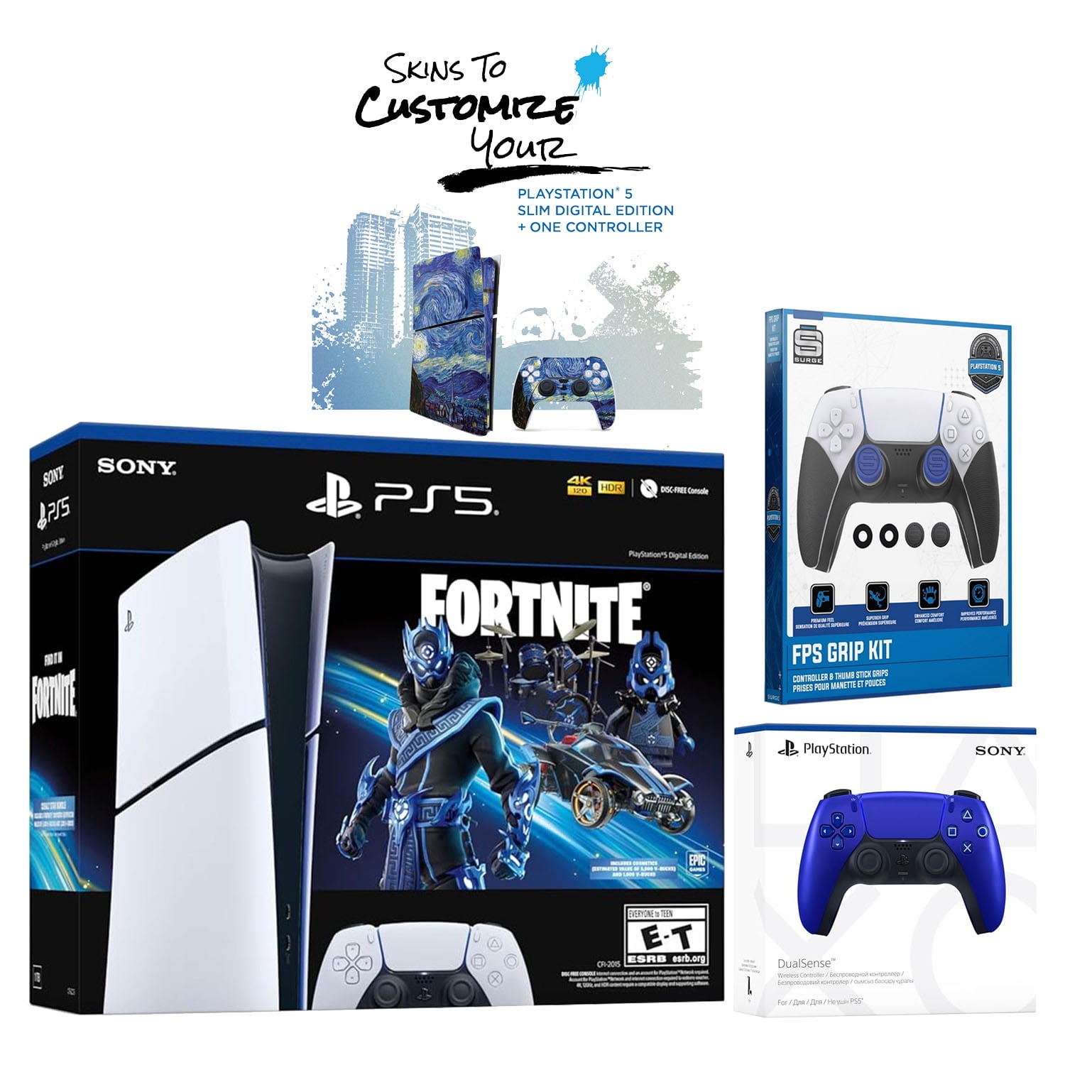 Sony PlayStation 5 Slim Digital PS5 Fortnite Cobalt Star with Extra Coblat Blue Controller, FPS ...