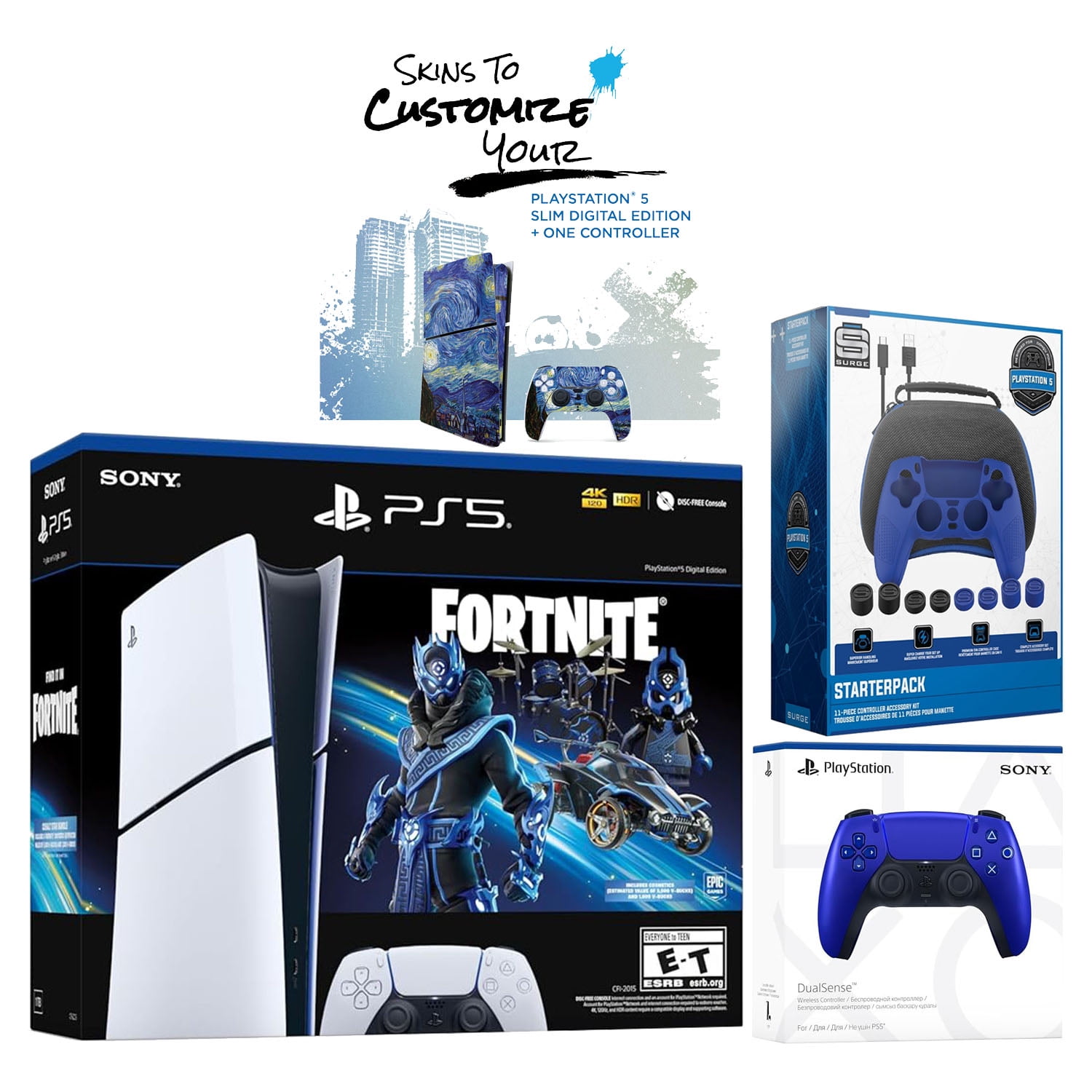 Sony PlayStation 5 Slim Digital PS5 Fortnite Cobalt Star with Extra Coblat Blue Controller, Pro ...
