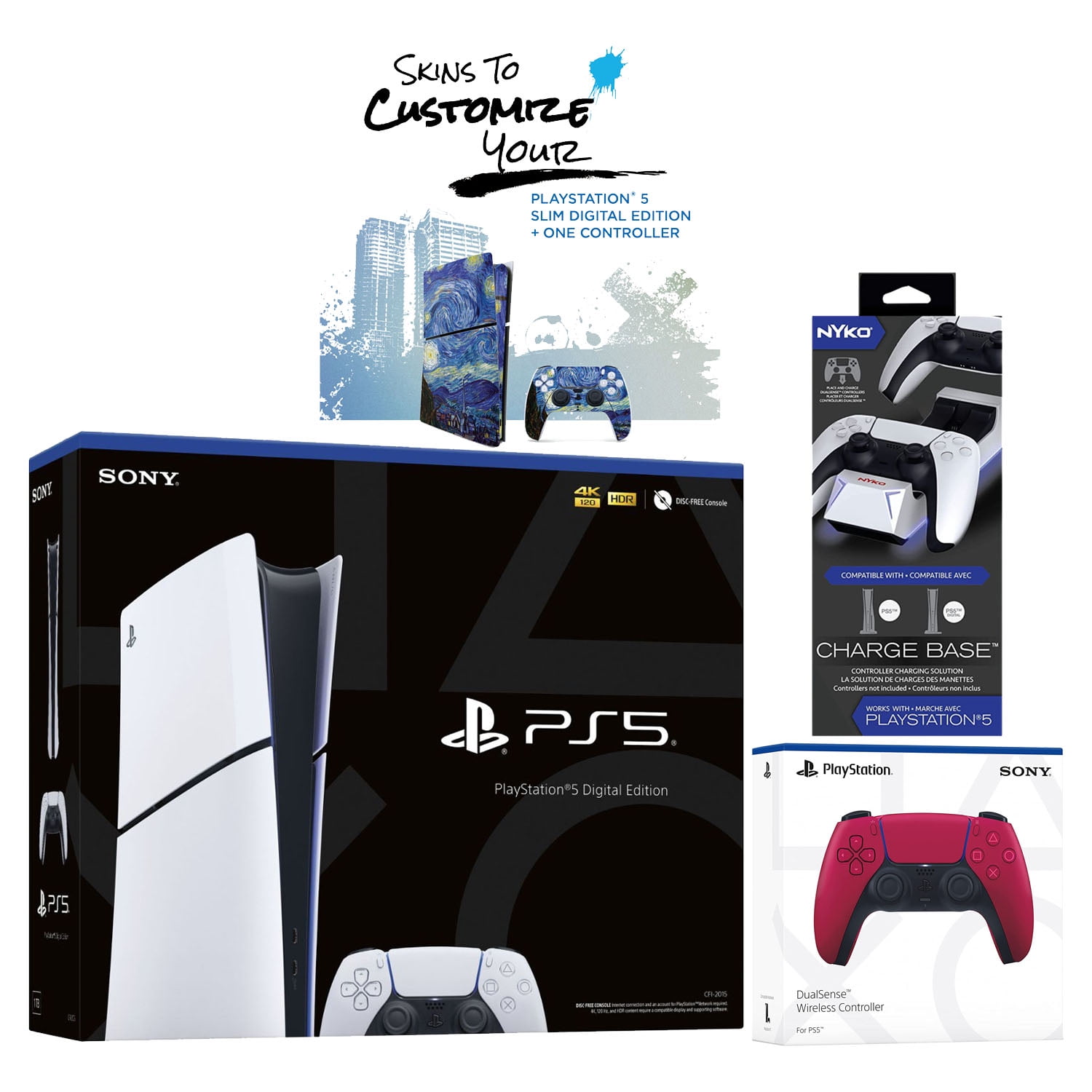 Sony PlayStation 5 Slim Digital PS5 with Extra Cosmic Red Controller ...