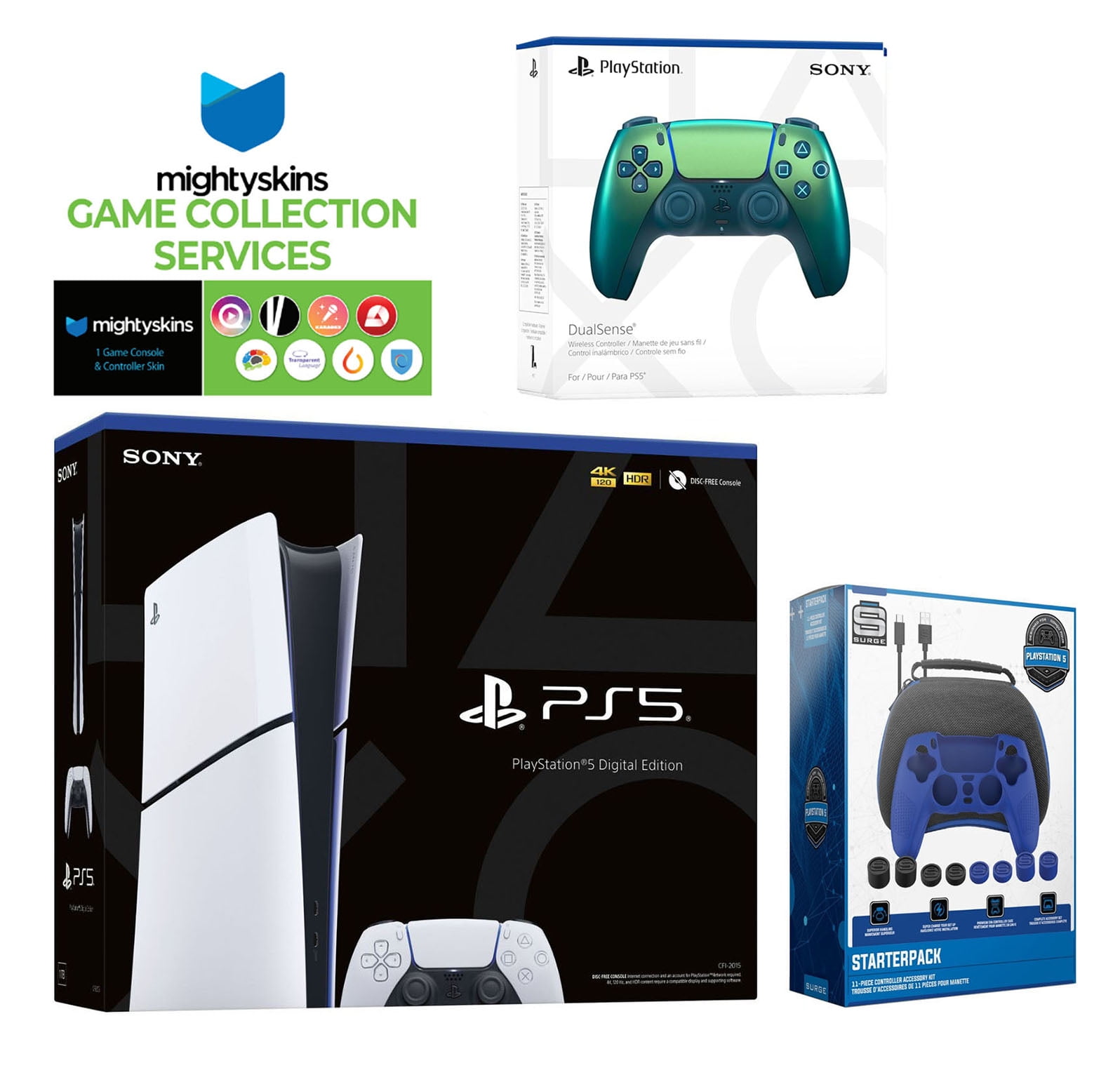 Sony PlayStation 5 Slim Digital with Extra Chroma Indigo Controller, Pro Gamer Starter Kit and ...