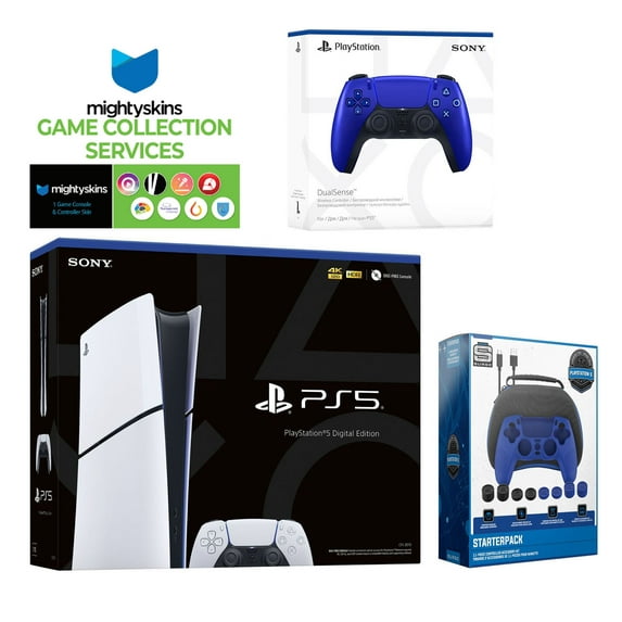 Sony PlayStation 5 Slim Digital with Extra Cobalt Blue Controller, Pro Gamer Starter Kit and ...