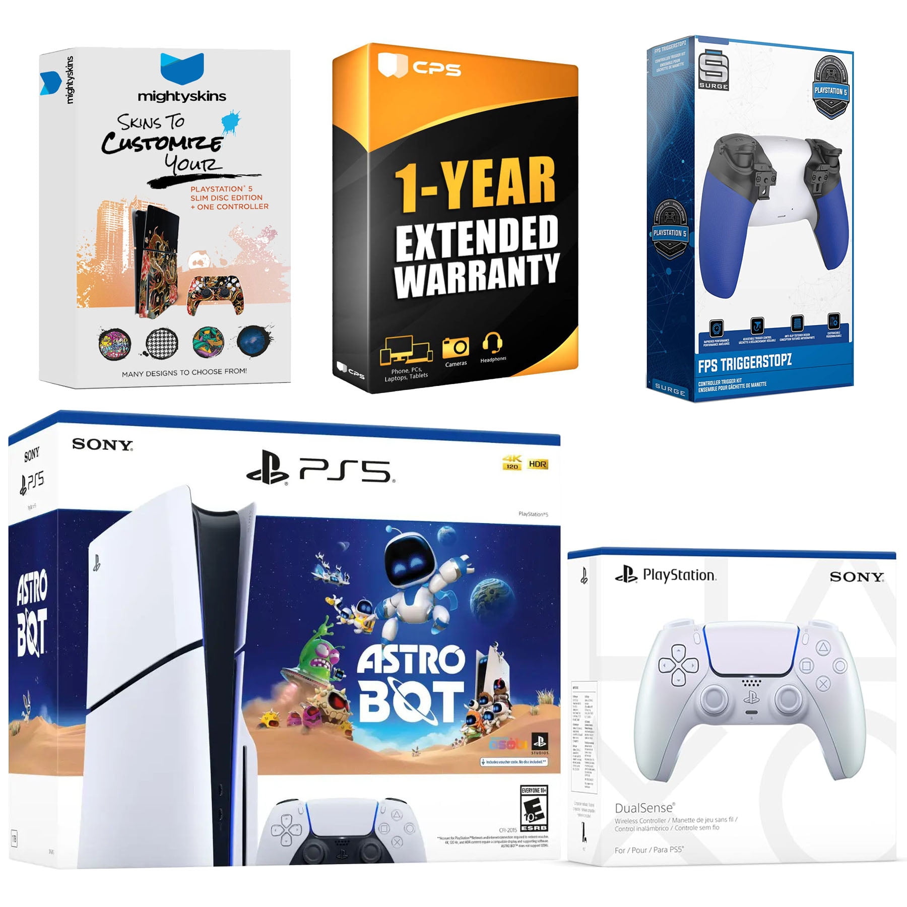 Sony PlayStation 5 Slim Disc Astro Bot Bundle with Extra Chroma Pearl Controller, Trigger Stop ...