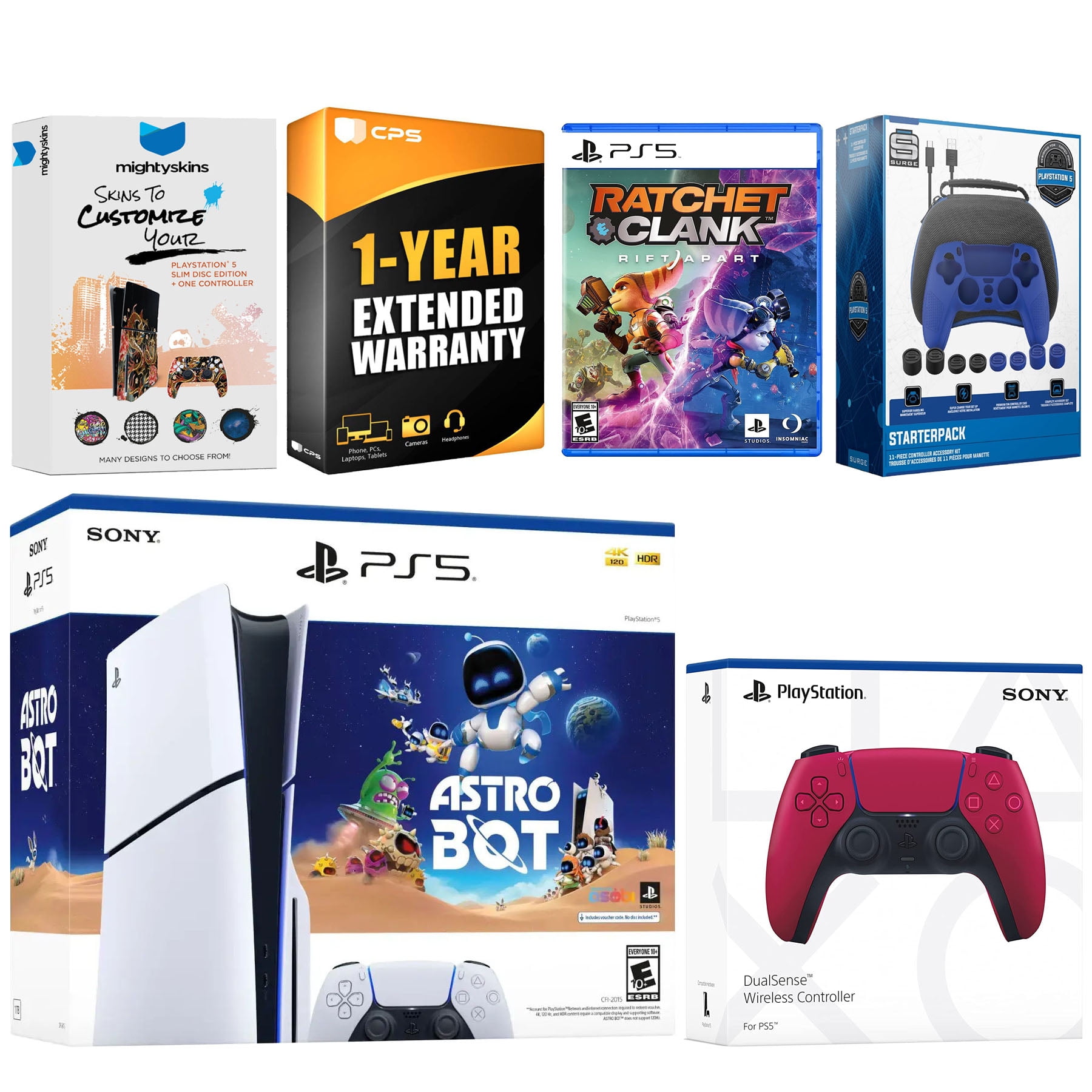 Sony PlayStation 5 Slim Disc Astro Bot, Rachet and Clank Bundle with Extra Cosmic Red Controller ...