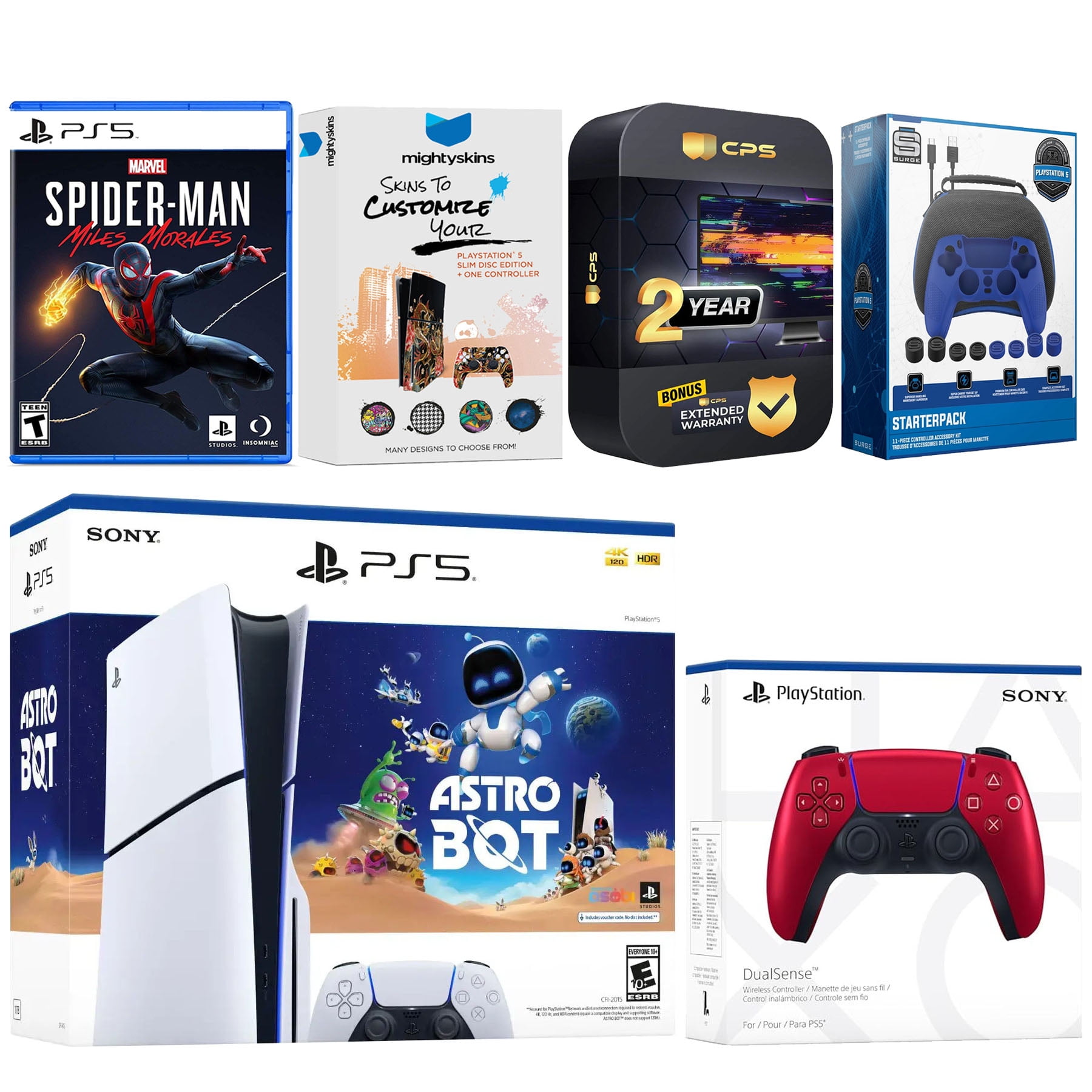 Sony PlayStation 5 Slim Disc Astro Bot, Spider-Man Miles Morales Bundle with Extra Volcanic Red ...