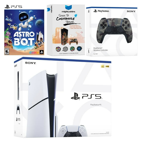 Sony PlayStation 5 Slim Disc Bundle with Astro Bot Game, MightySkins ...