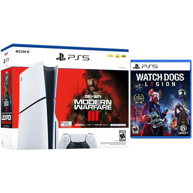 Sony PS5 Slim Disc Console with CoD Modern Warfare III & Watch Dogs ...