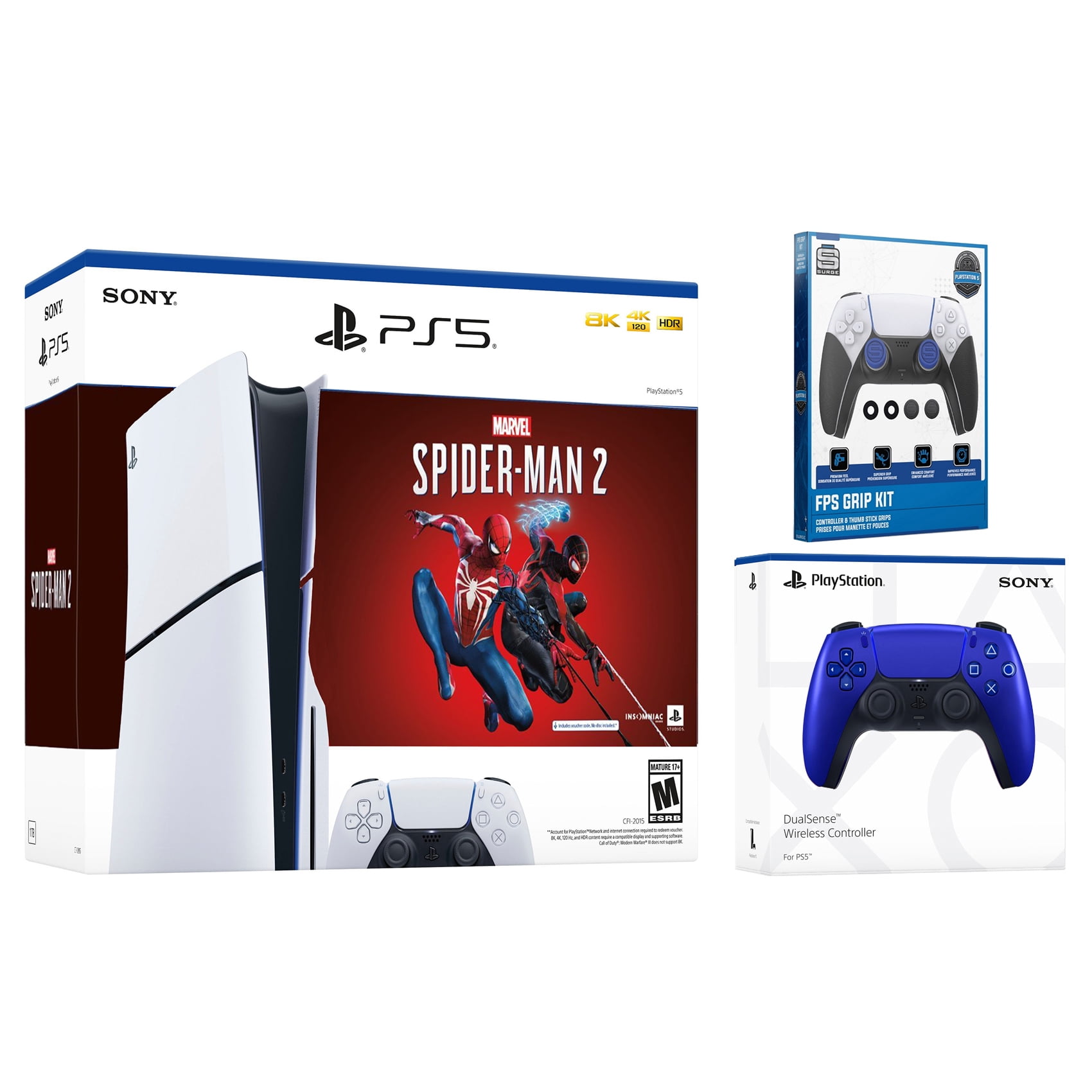 Sony PS5 Slim Disc Bundle: Spider-Man 2, Extra Cobalt Blue Controller ...