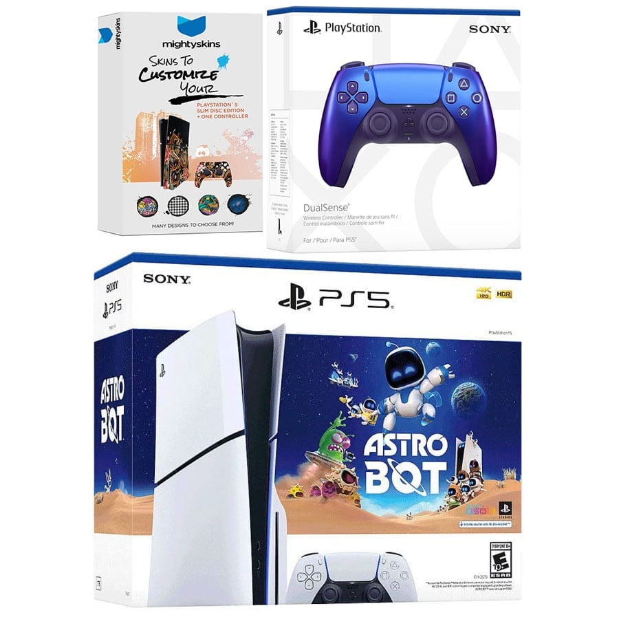 Sony PlayStation 5 Slim Disc PS5 Astro Bot Bundle with Extra Chroma Indigo Controller and ...